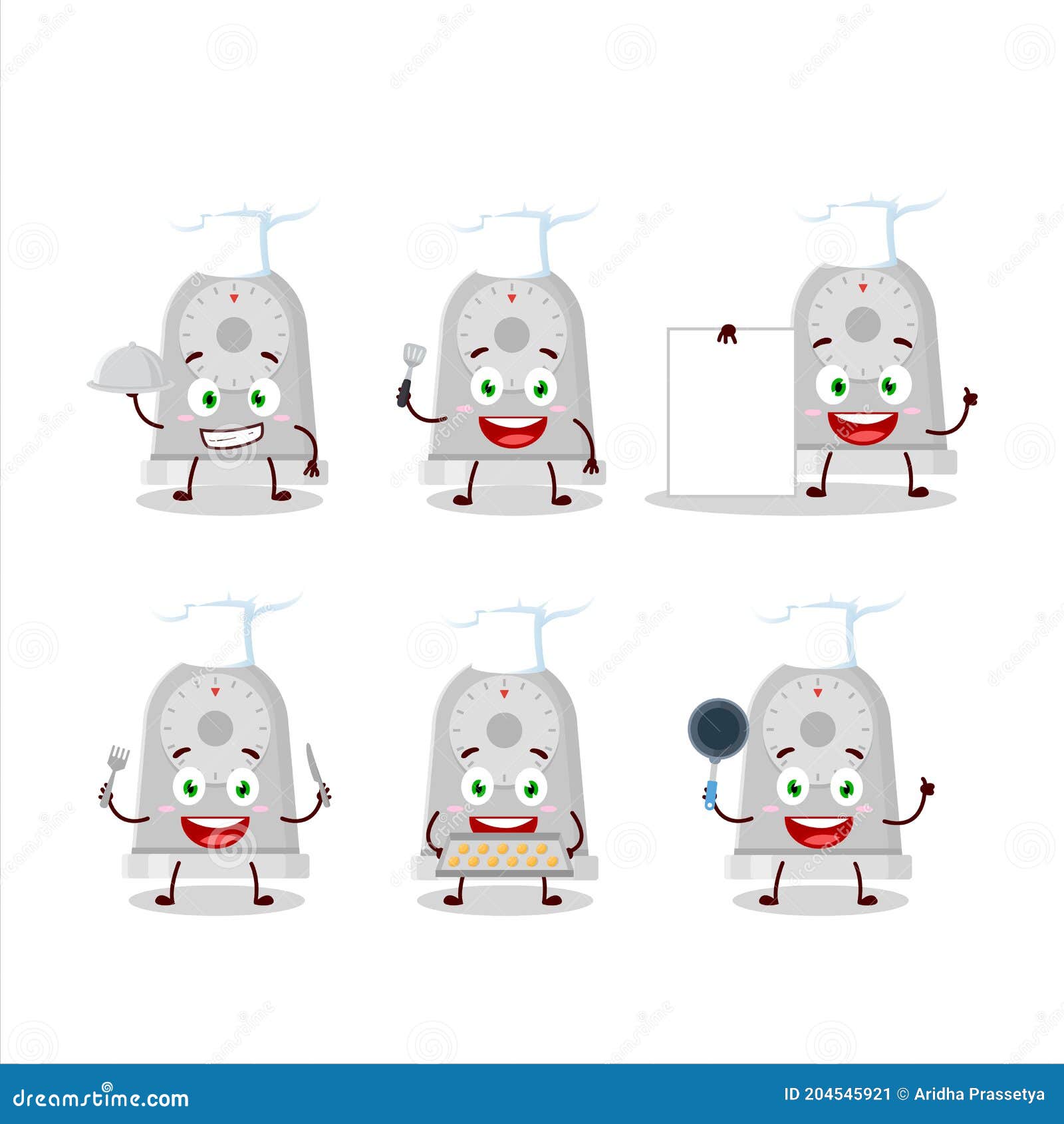Cartoon Character of Time Kitchen with Various Chef Emoticons Stock ...