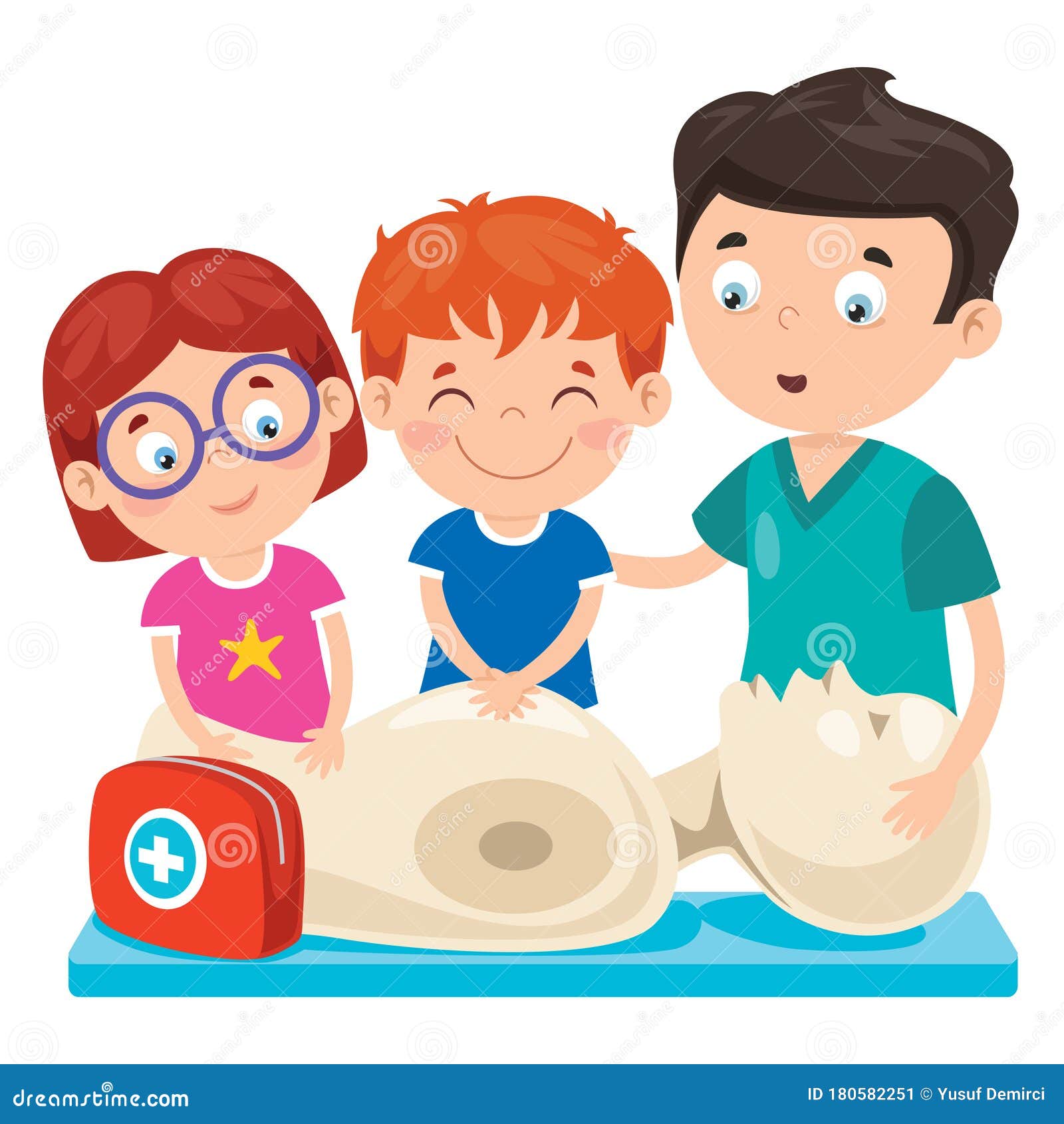 Cartoon Character Training First Aid Stock Vector - Illustration of ...