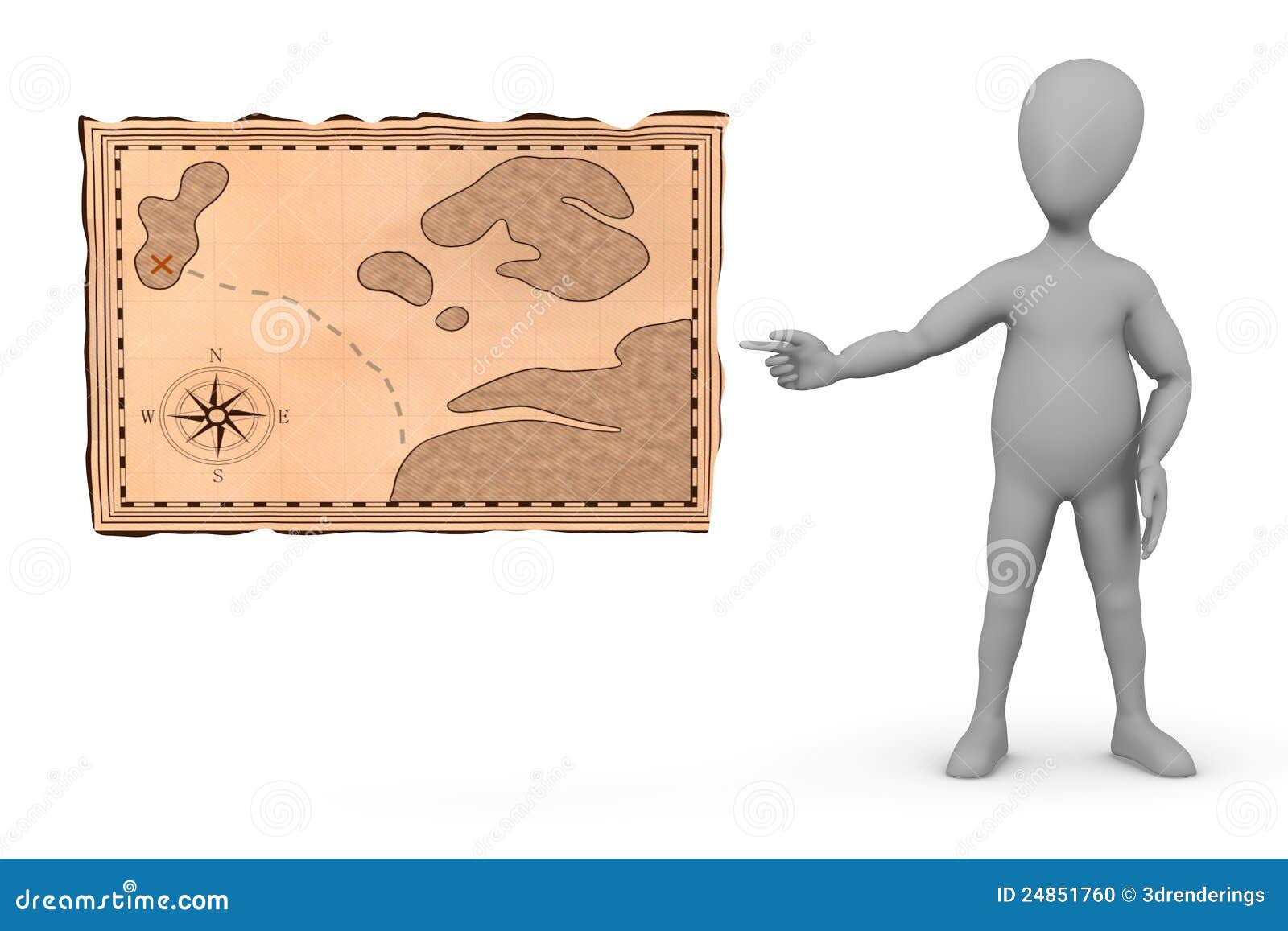 Cartoon Character with Treasure Map Pointing Stock Illustration ...