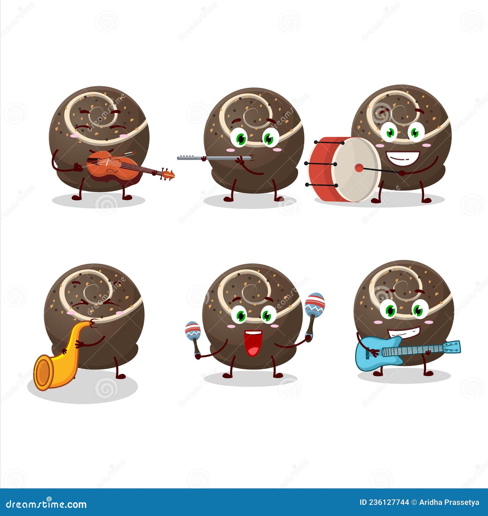 Cartoon Character Of Truffle Chocolate Candy Playing Some Musical