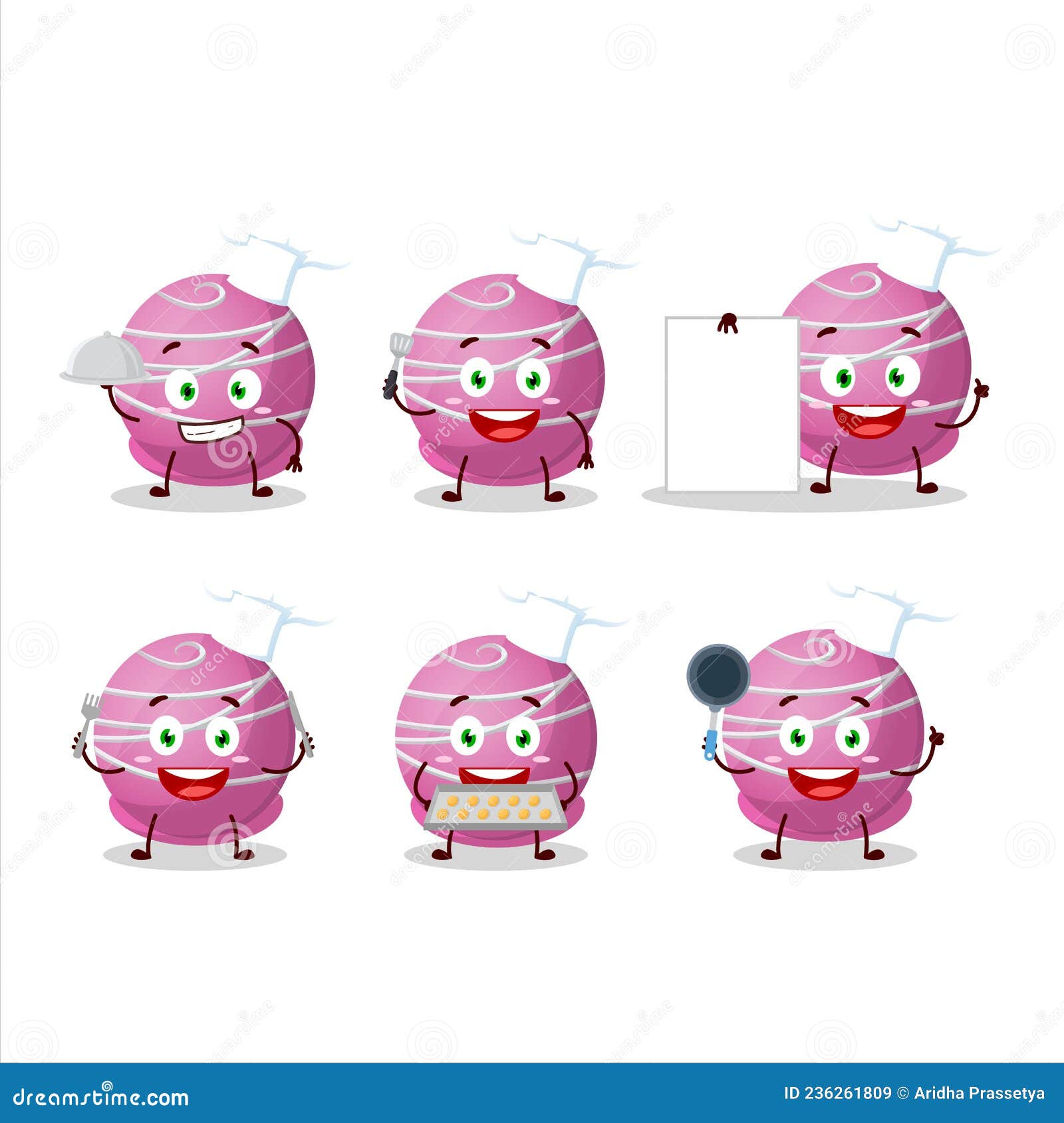 Cartoon Character of Truffle Strawberry Candy with Various Chef ...