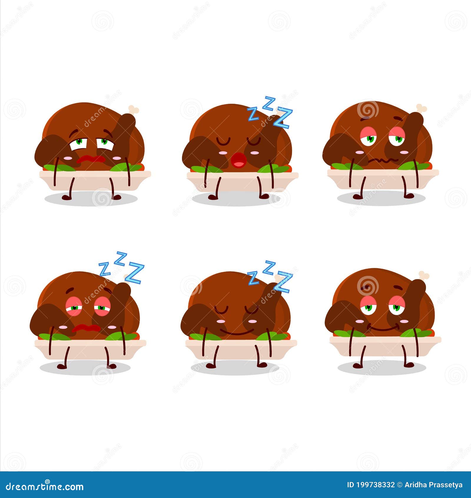 Cartoon Character of Turkey Meat with Sleepy Expression Stock Vector ...