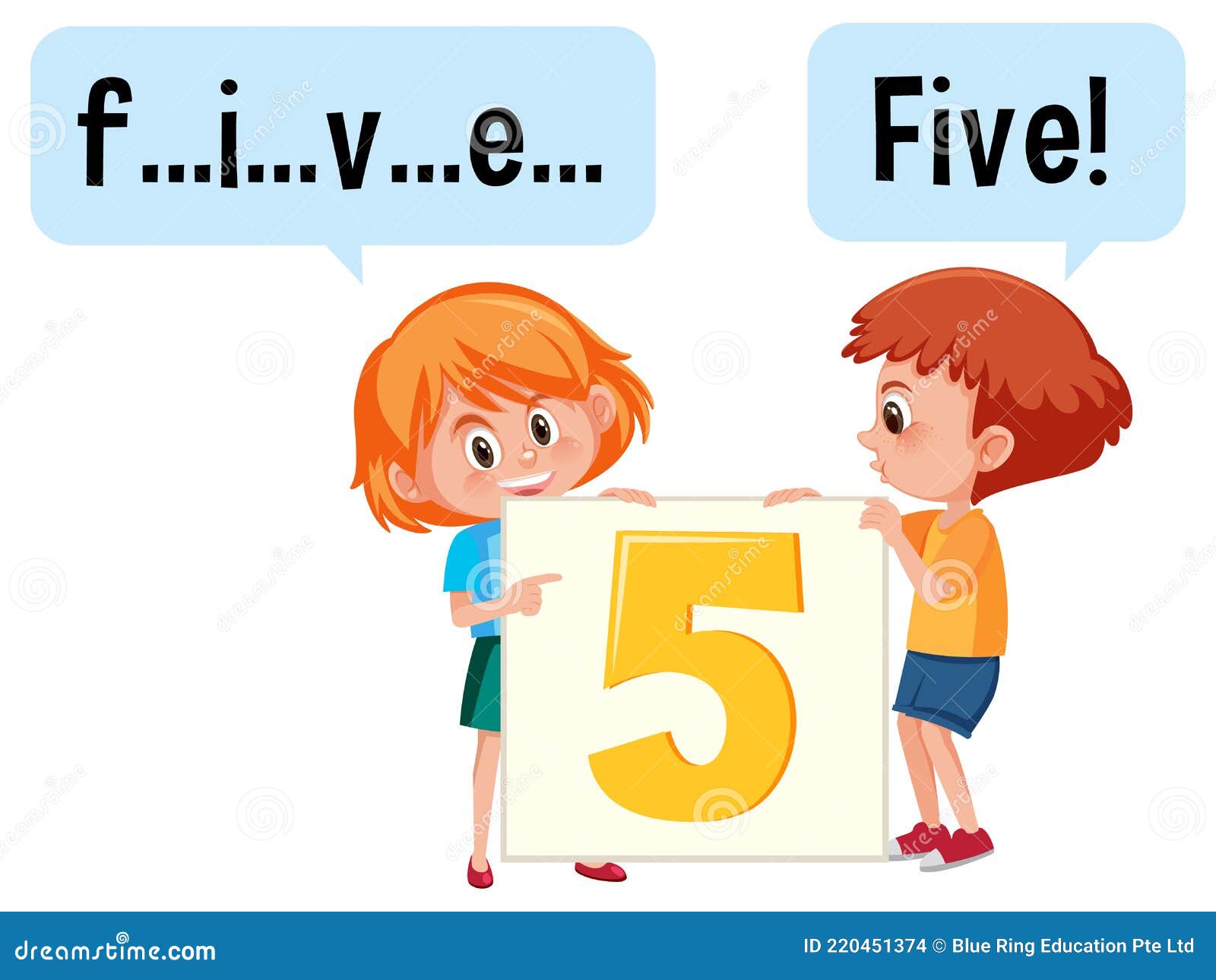 Cartoon Character of Two Kids Spelling the Number Five Stock Vector ...