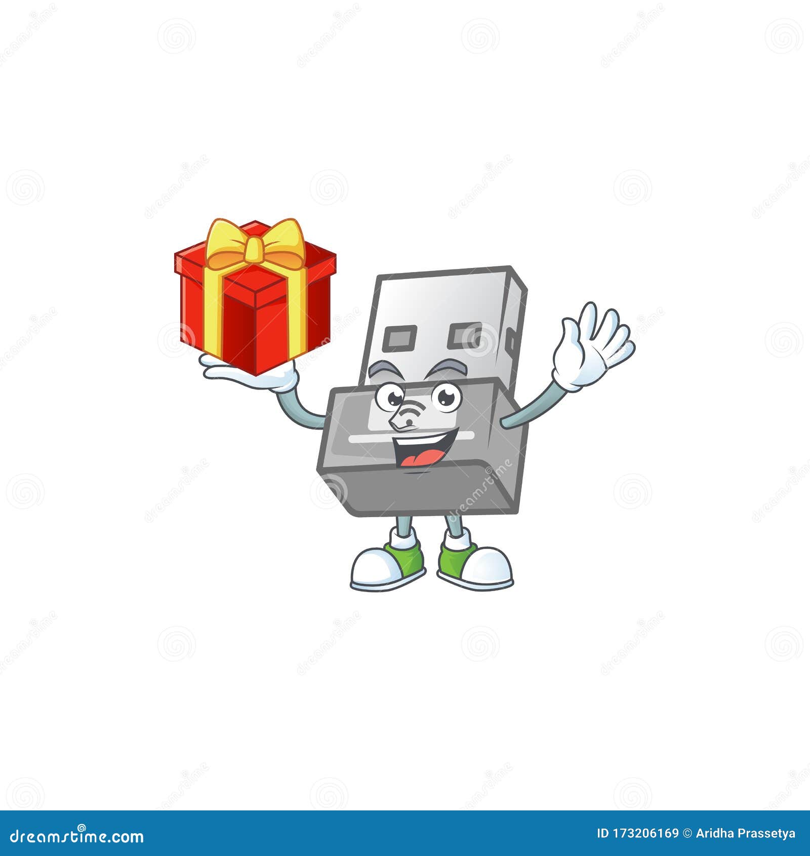 Cartoon Character of USB Wireless Adapter with a Box of Gift Stock ...