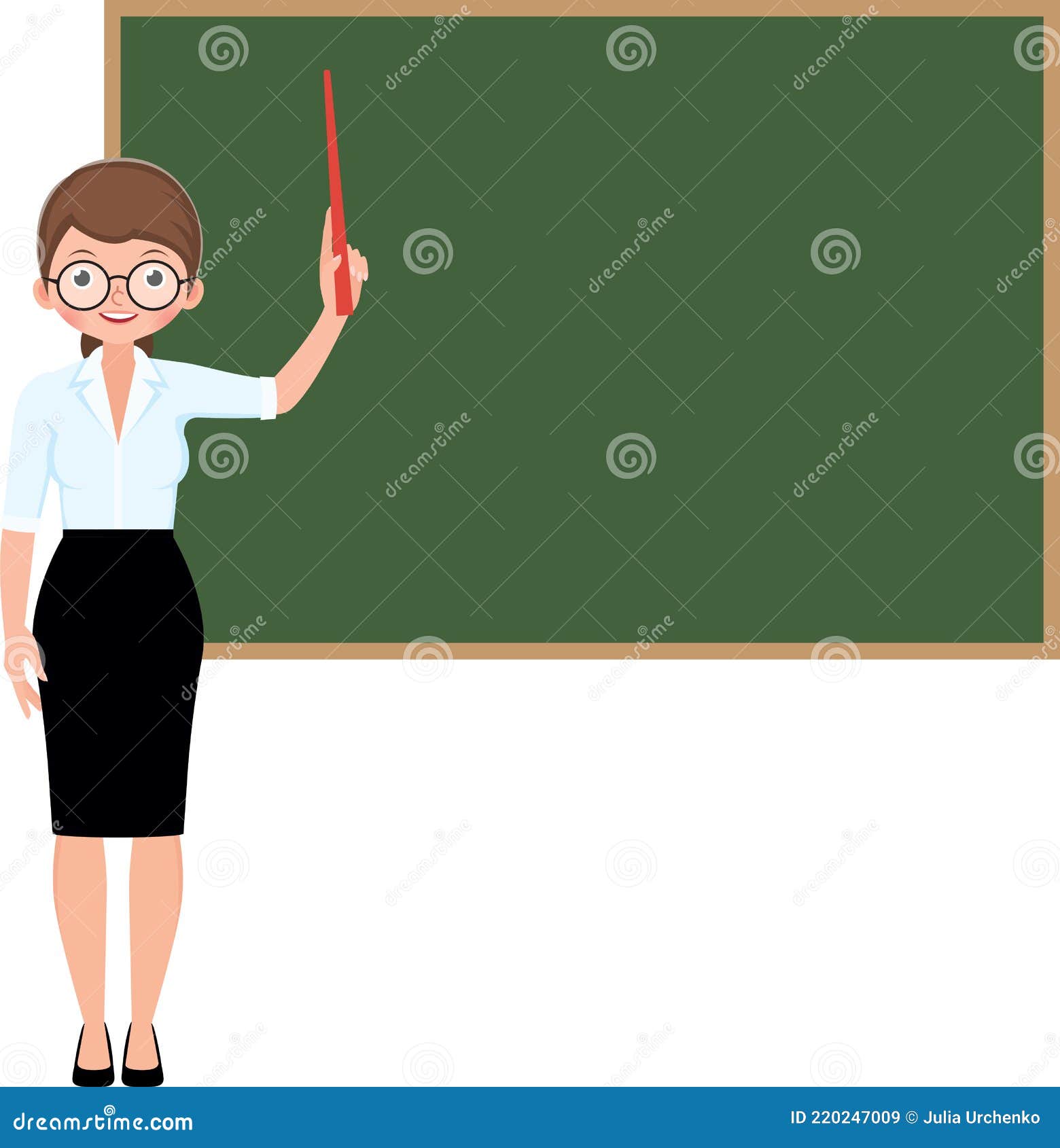 Cartoon Vector Woman Teacher with School Pointer Standing at the ...