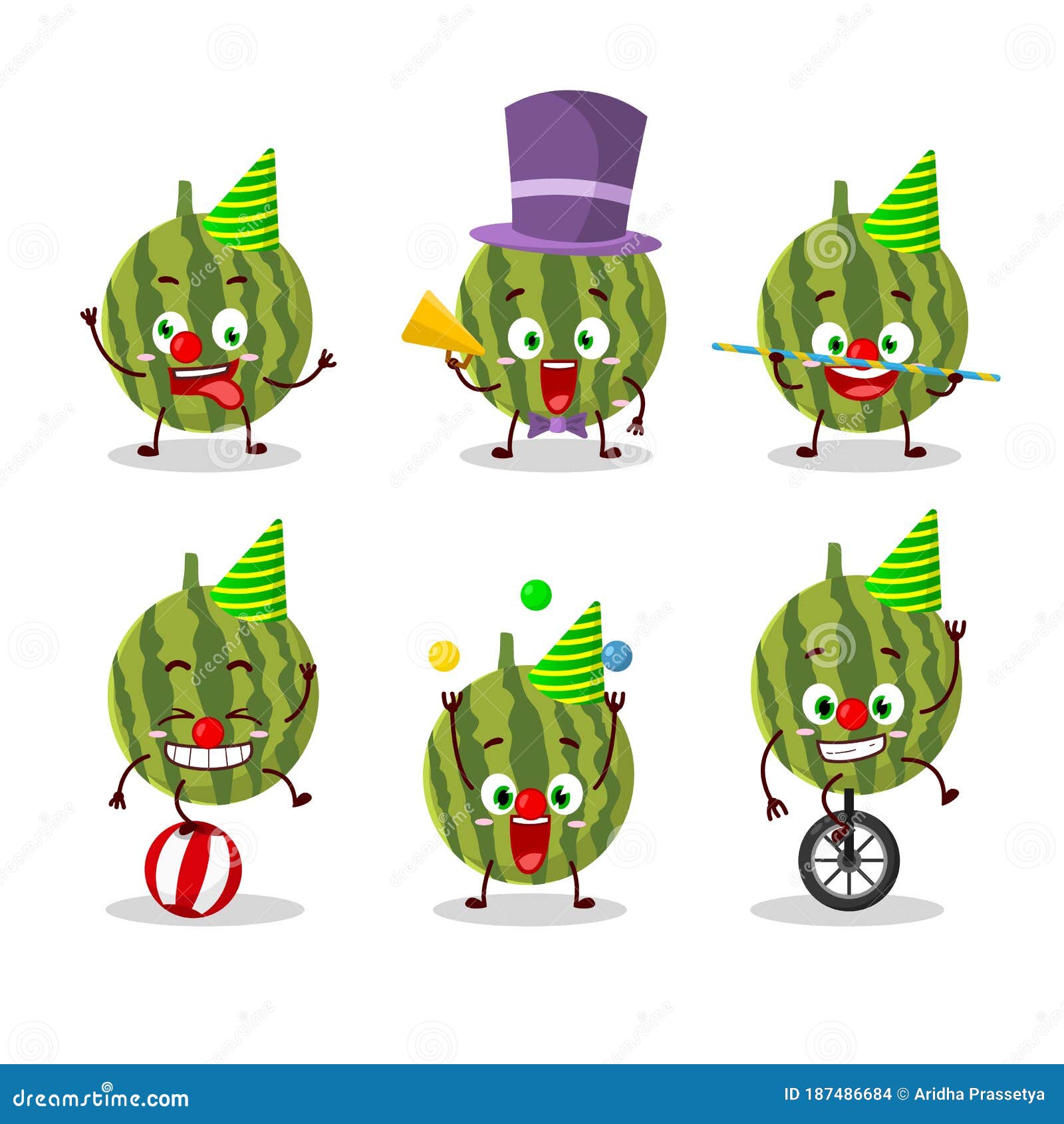 Cartoon Character of Watermelon with Various Circus Shows Stock Vector ...