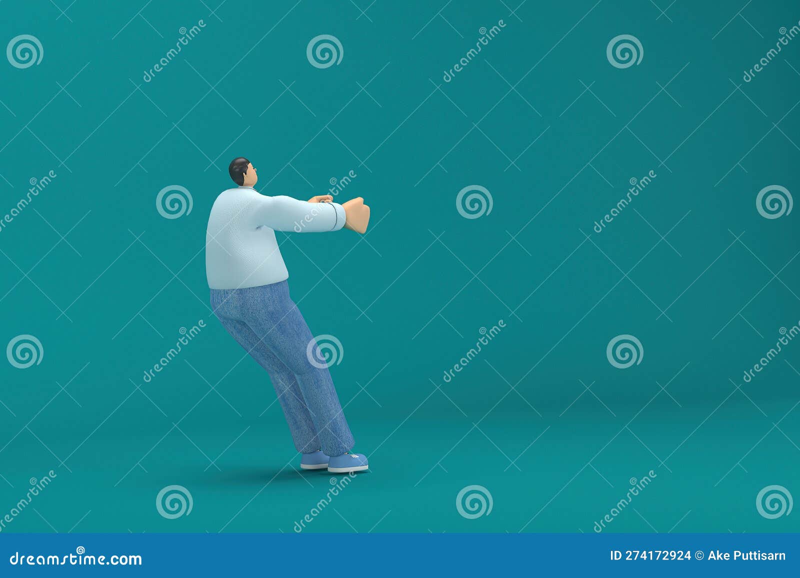 Cartoon Character Wearing Jeans and Long Shirt. he is Pulling or ...