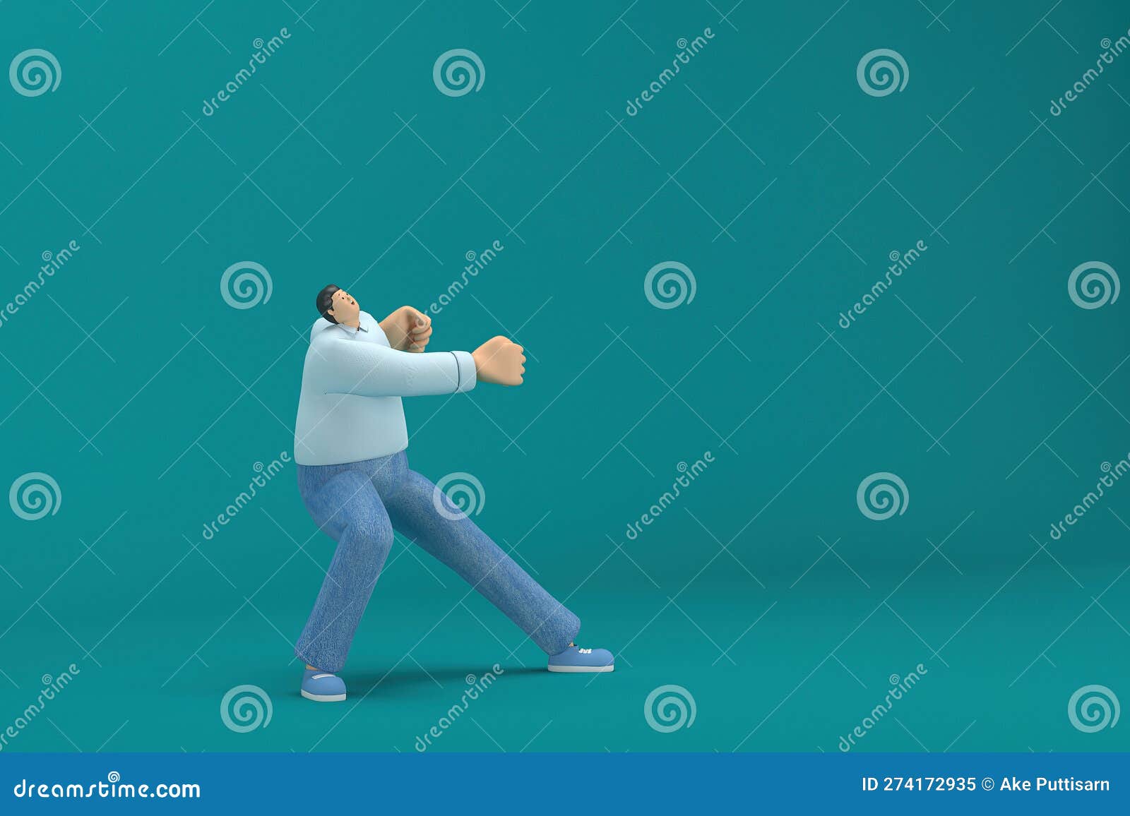 Cartoon Character Wearing Jeans and Long Shirt. he is Pulling or ...