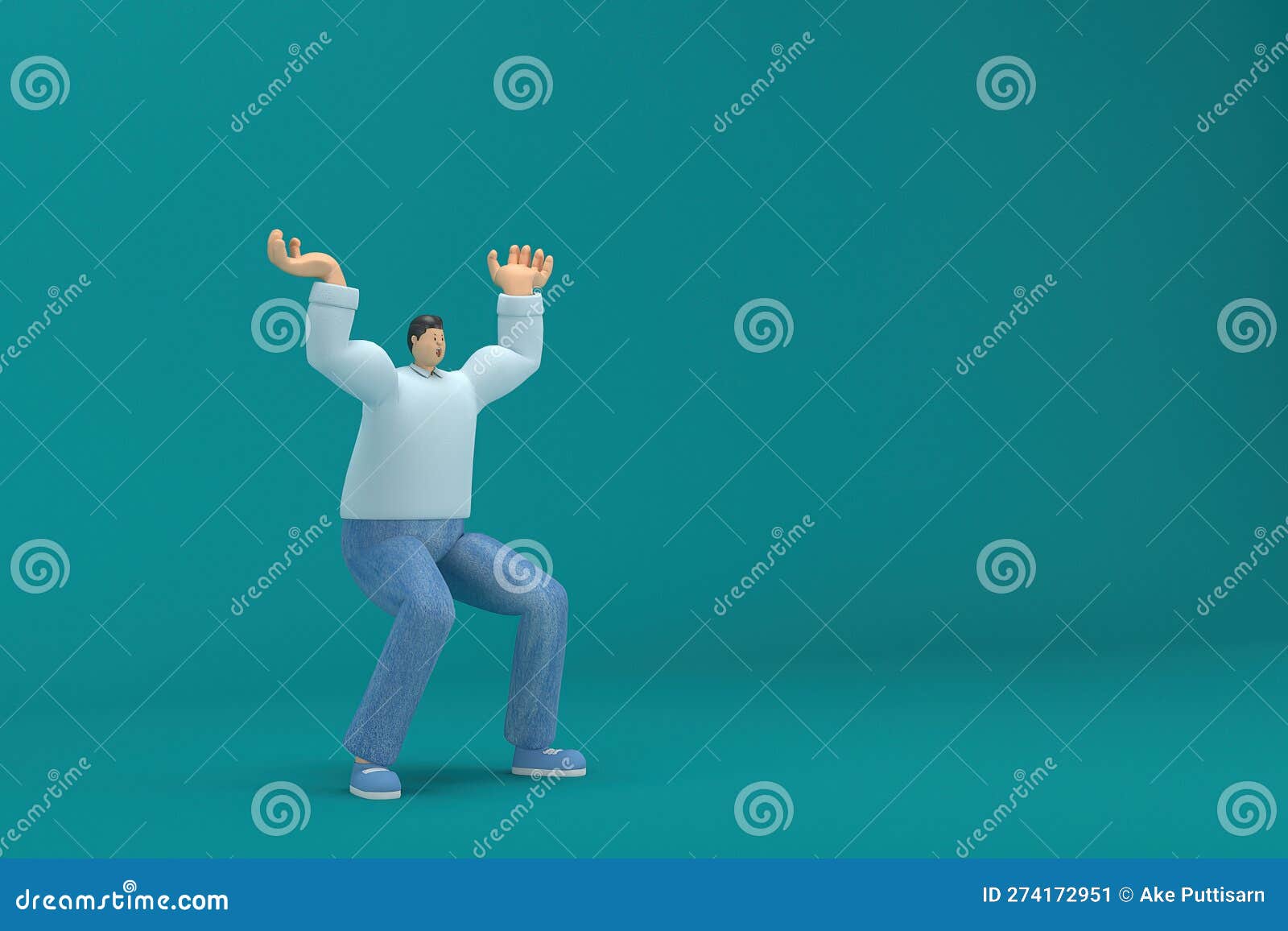 Cartoon Character Wearing Jeans and Long Shirt. he is Pulling or ...