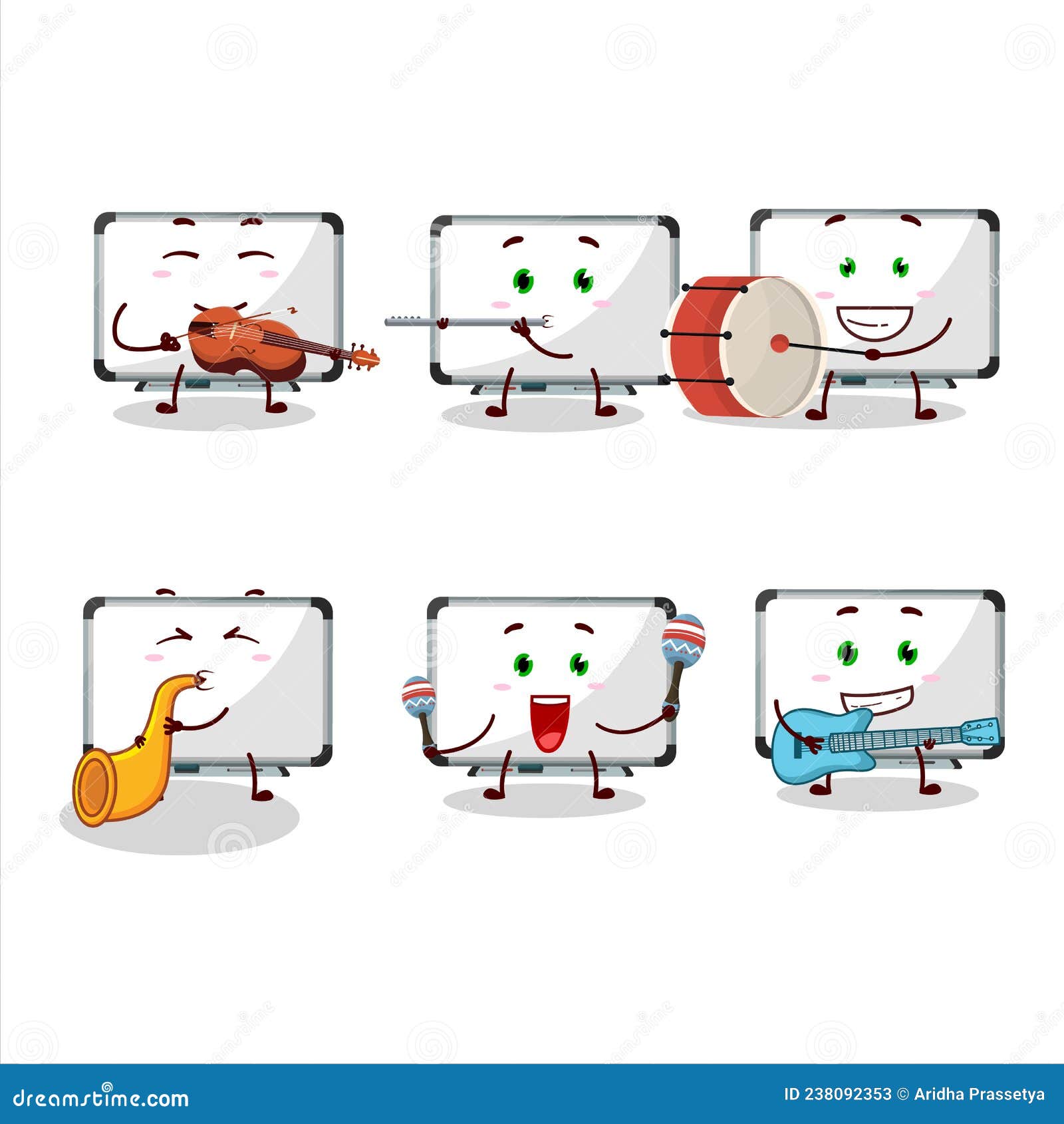 Cartoon Character of White Board Playing Some Musical Instruments Stock ...