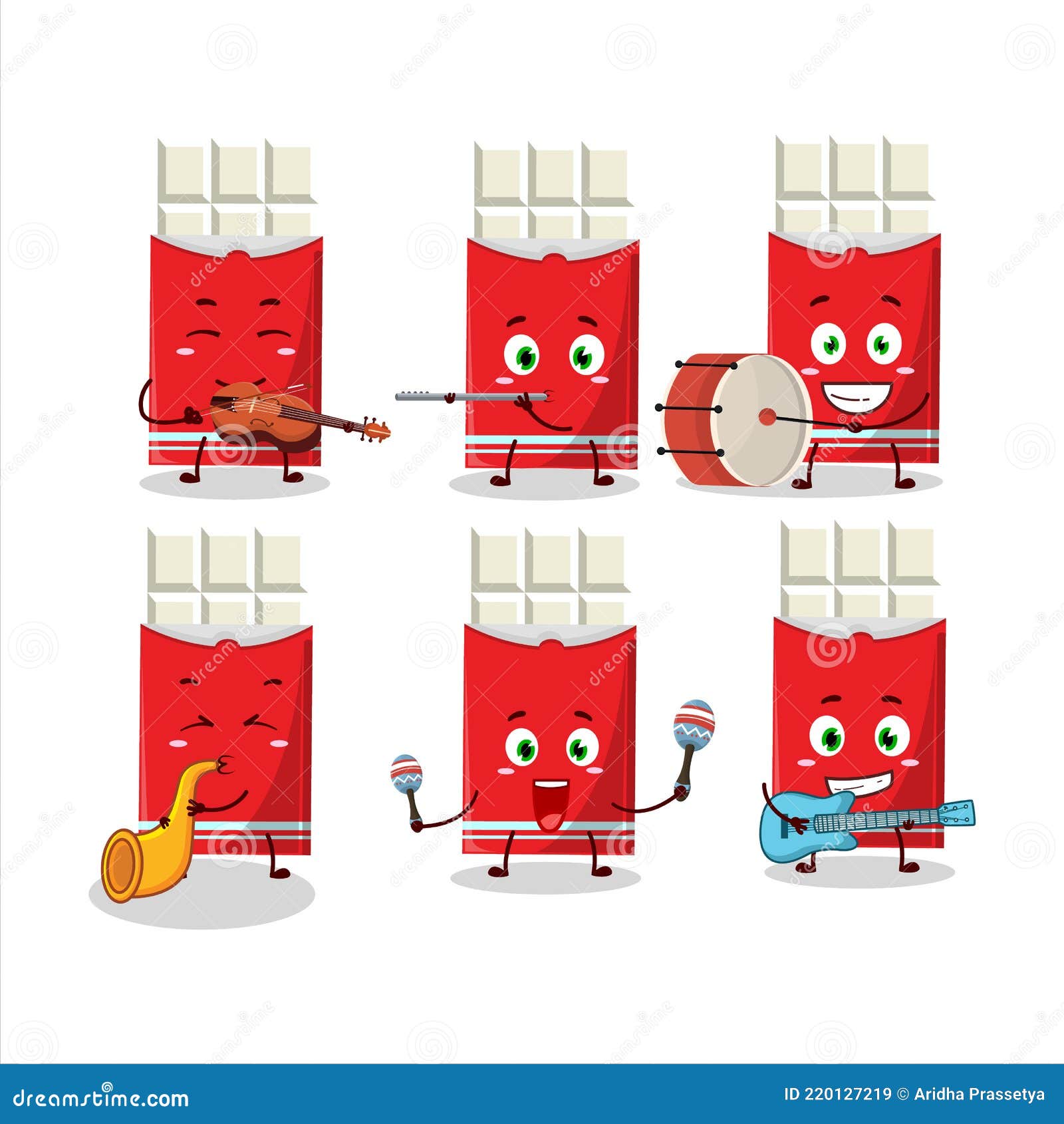 Cartoon Character of White Chocolate Bar Playing Some Musical ...