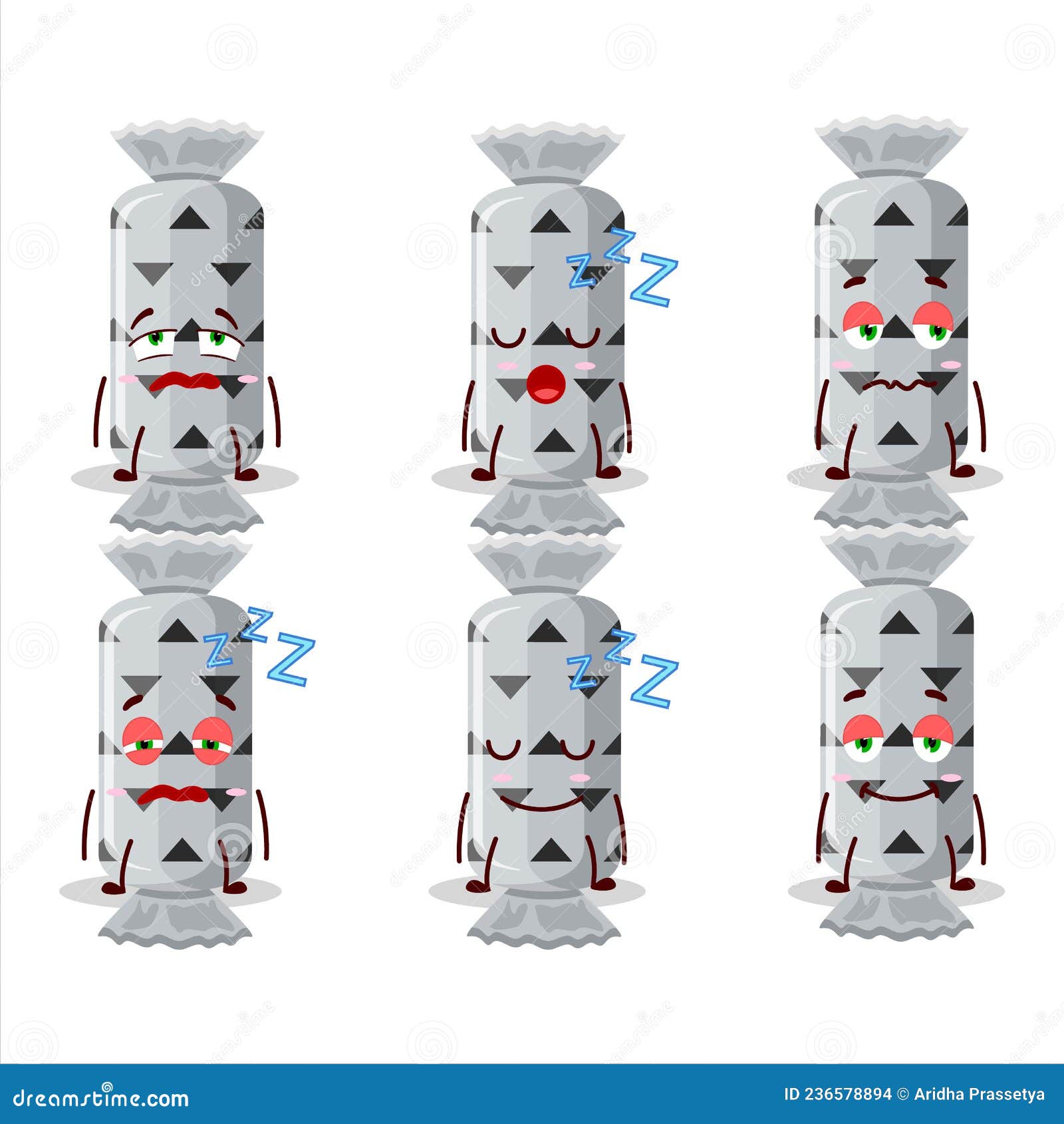 Cartoon Character of White Long Candy Package with Sleepy Expression ...