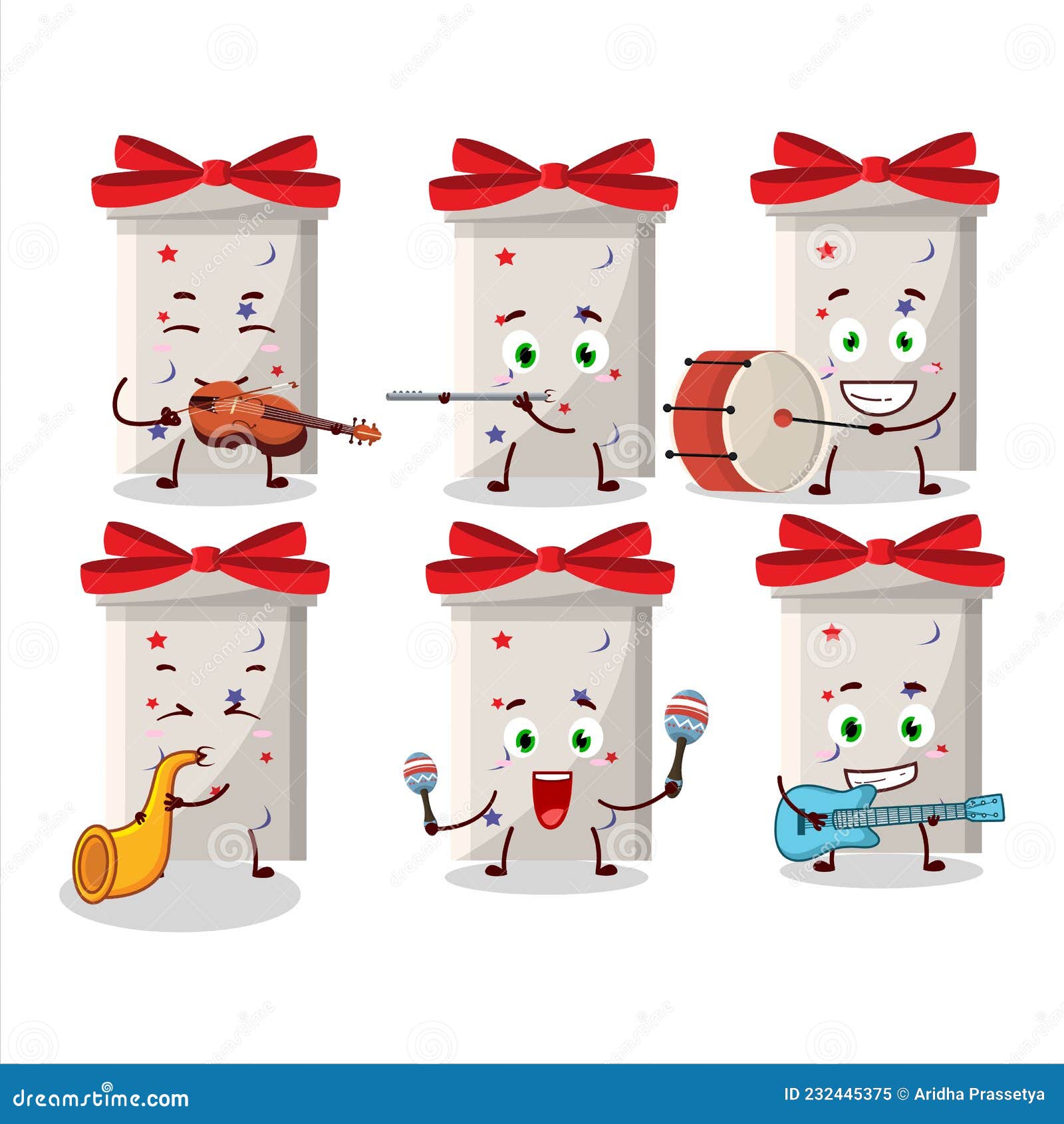 Cartoon Character of White Long Gift Box Playing Some Musical ...