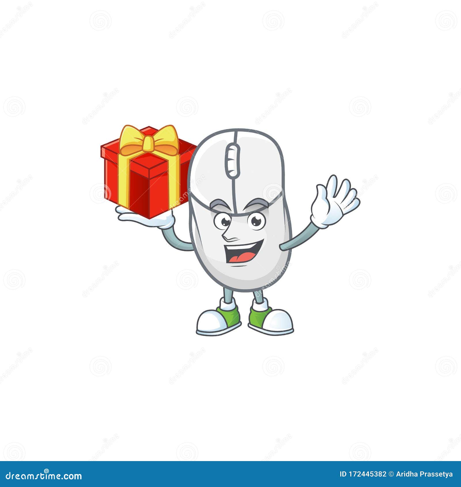 Cartoon Character of White Mouse with a Box of Gift Stock Vector ...