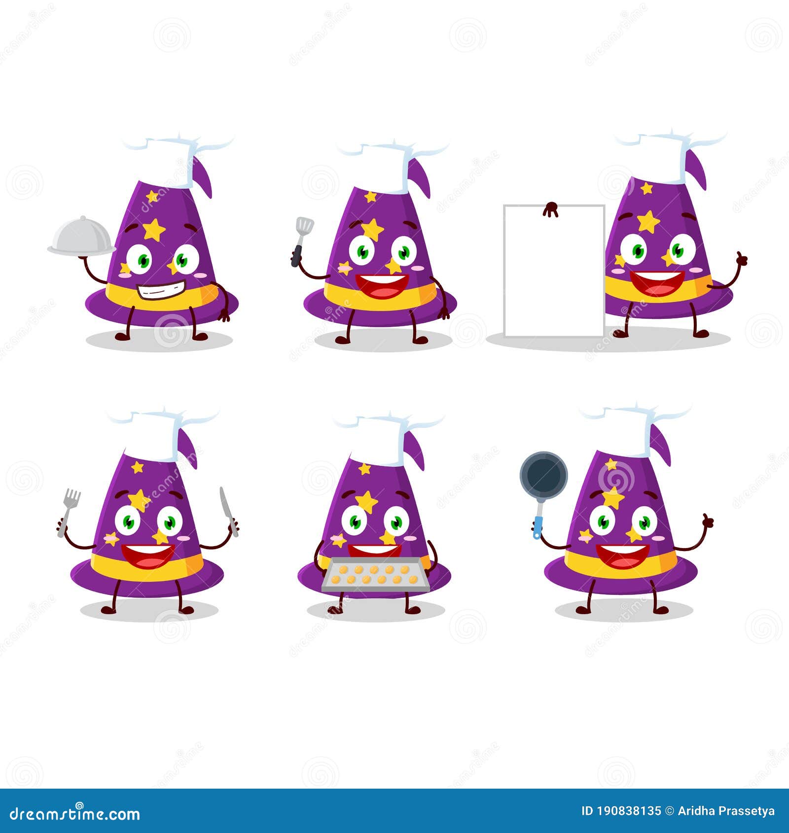 Cartoon Character of Wizard Hat with Various Chef Emoticons Stock ...