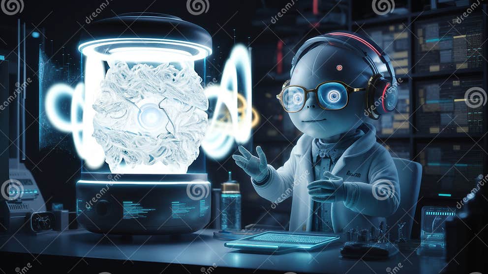 A Cartoon Character is Working on a Computer in Front of an Alien ...
