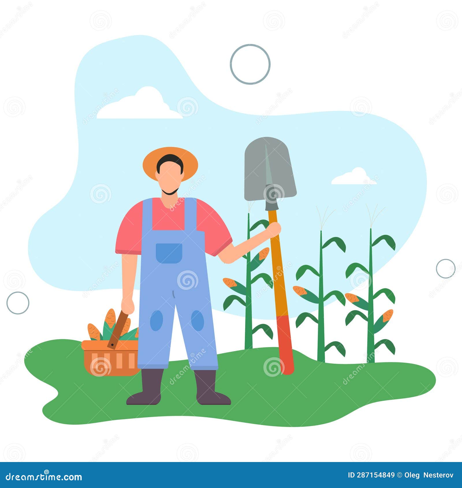 Cartoon Character Working with Farmer Tools .harvesting Corn.flat ...