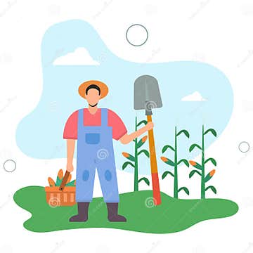 Cartoon Character Working with Farmer Tools .harvesting Corn.flat ...