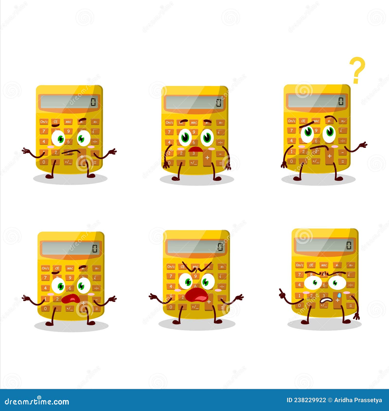 Cartoon Character of Yellow Calculator with What Expression Stock ...