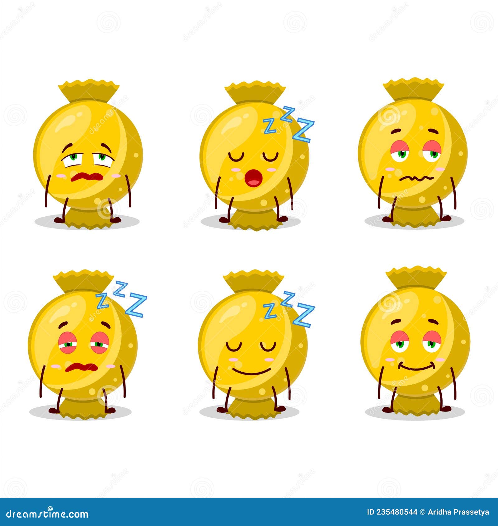 Cartoon Character of Yellow Candy Wrap with Sleepy Expression Stock ...