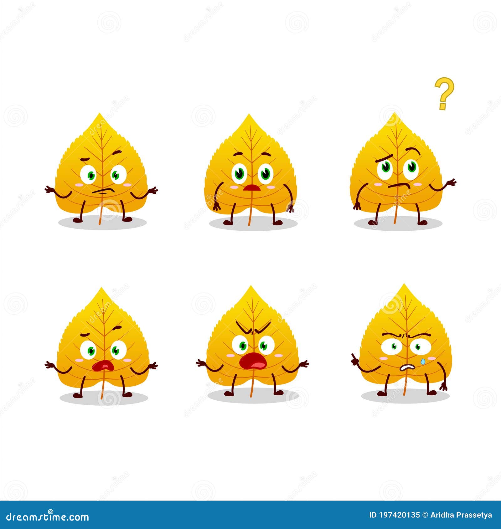 Cartoon Character of Yellow Dried Leaves with What Expression Stock ...