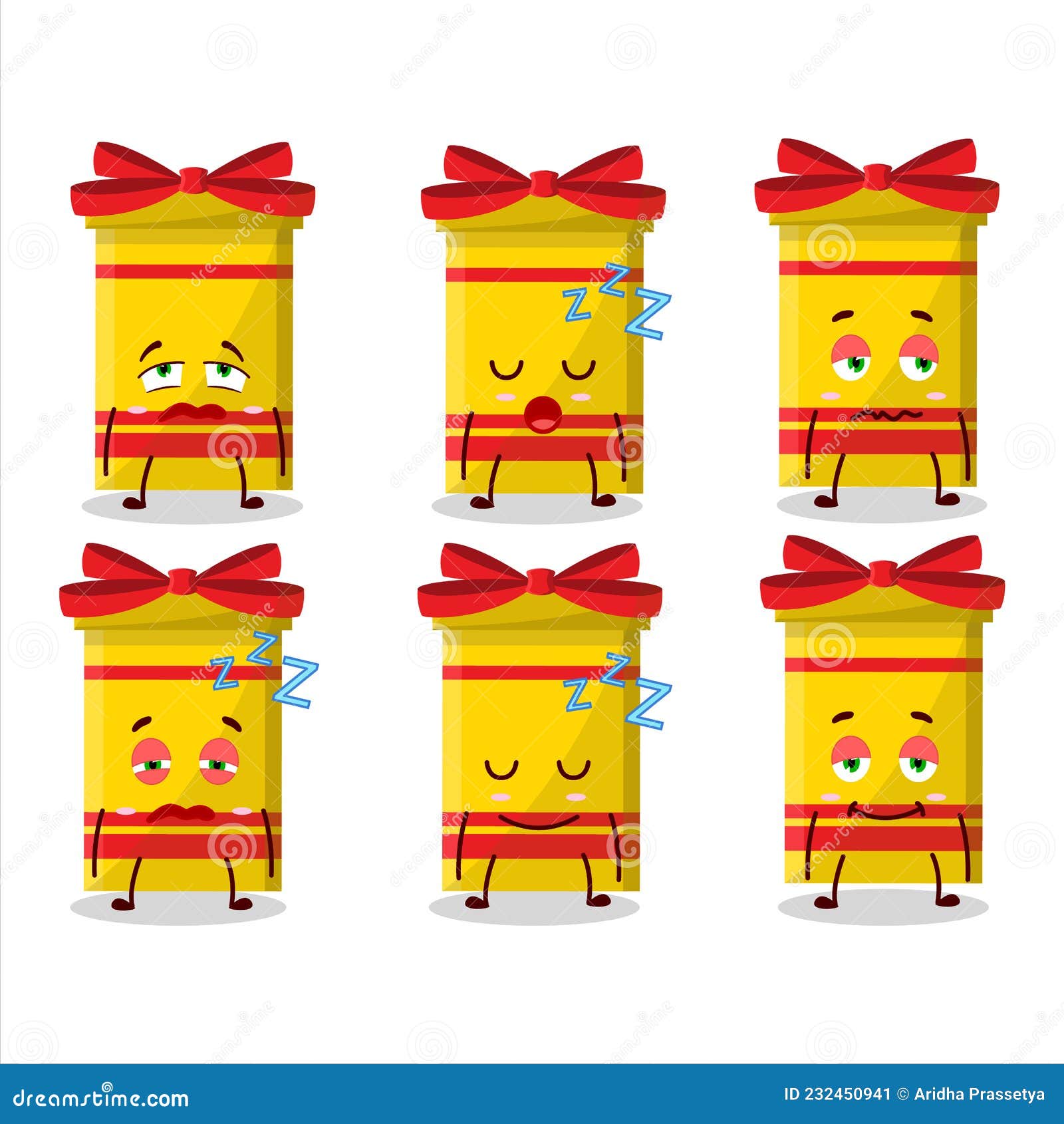 Cartoon Character of Yellow Long Gift Box with Sleepy Expression Stock ...