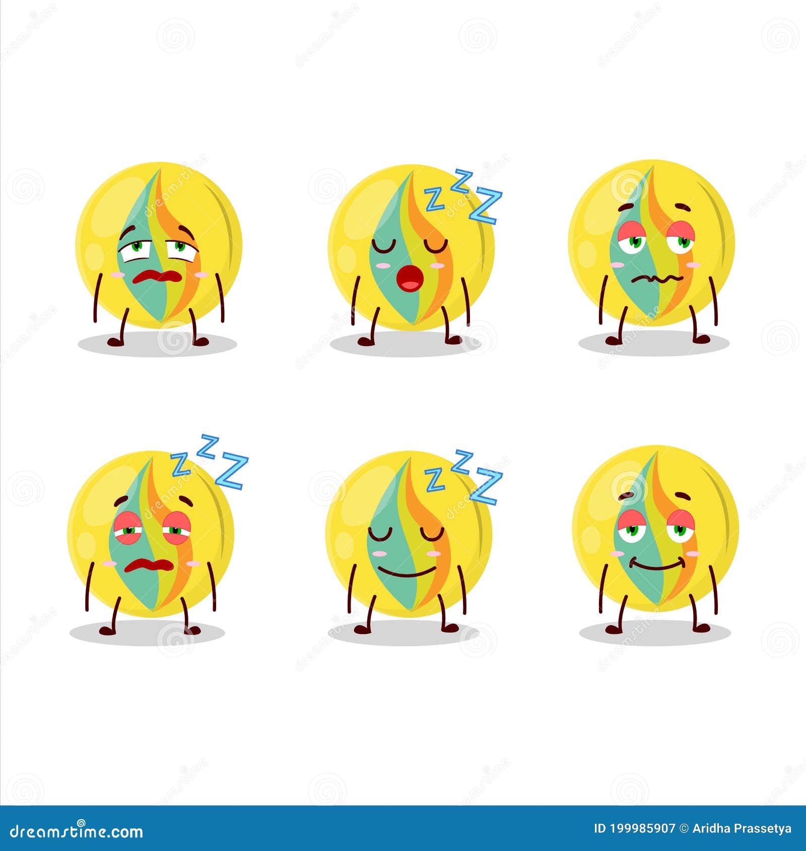 Cartoon Character of Yellow Marbles with Sleepy Expression Stock Vector ...