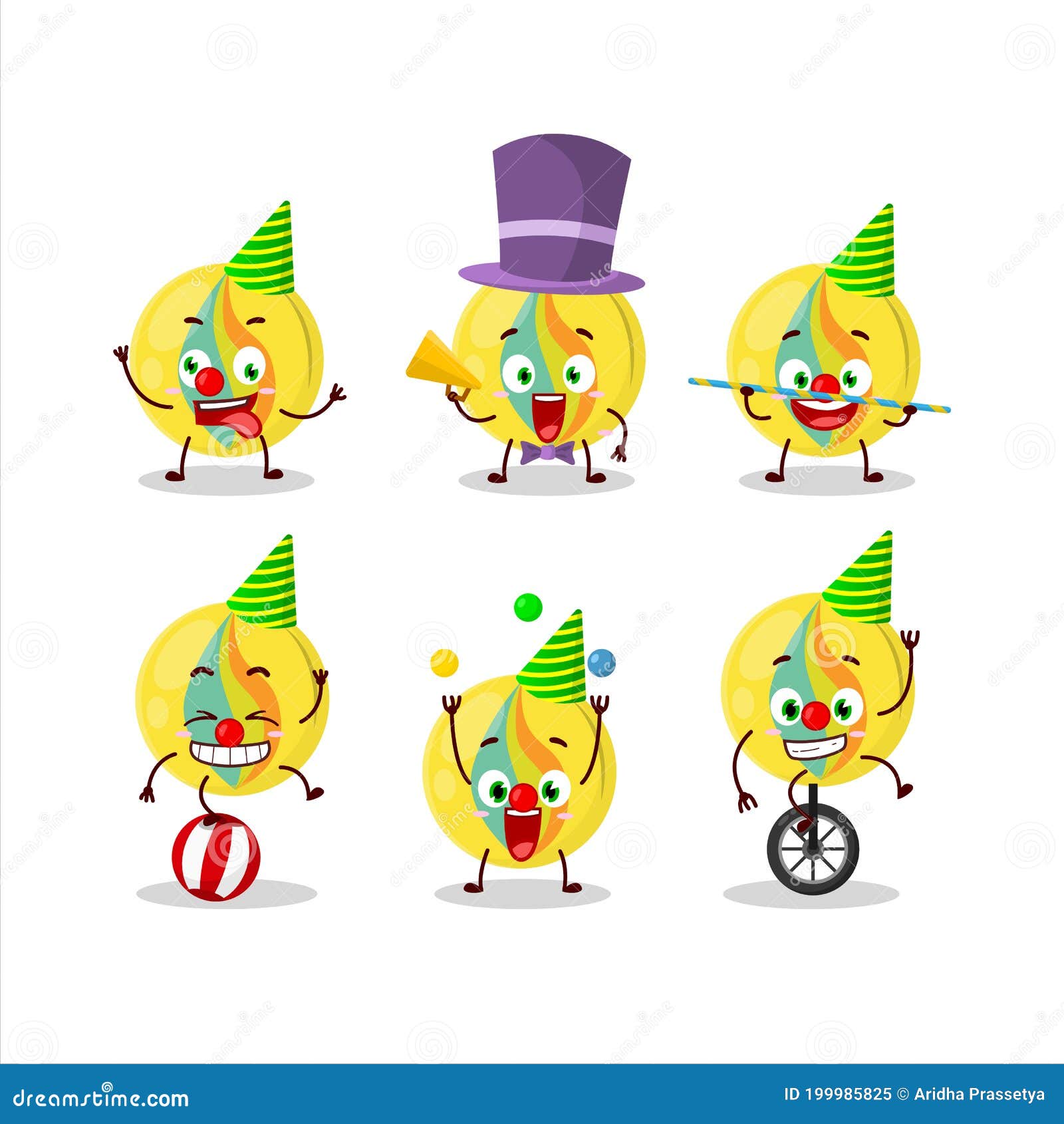 Cartoon Character of Yellow Marbles with Various Circus Shows Stock ...