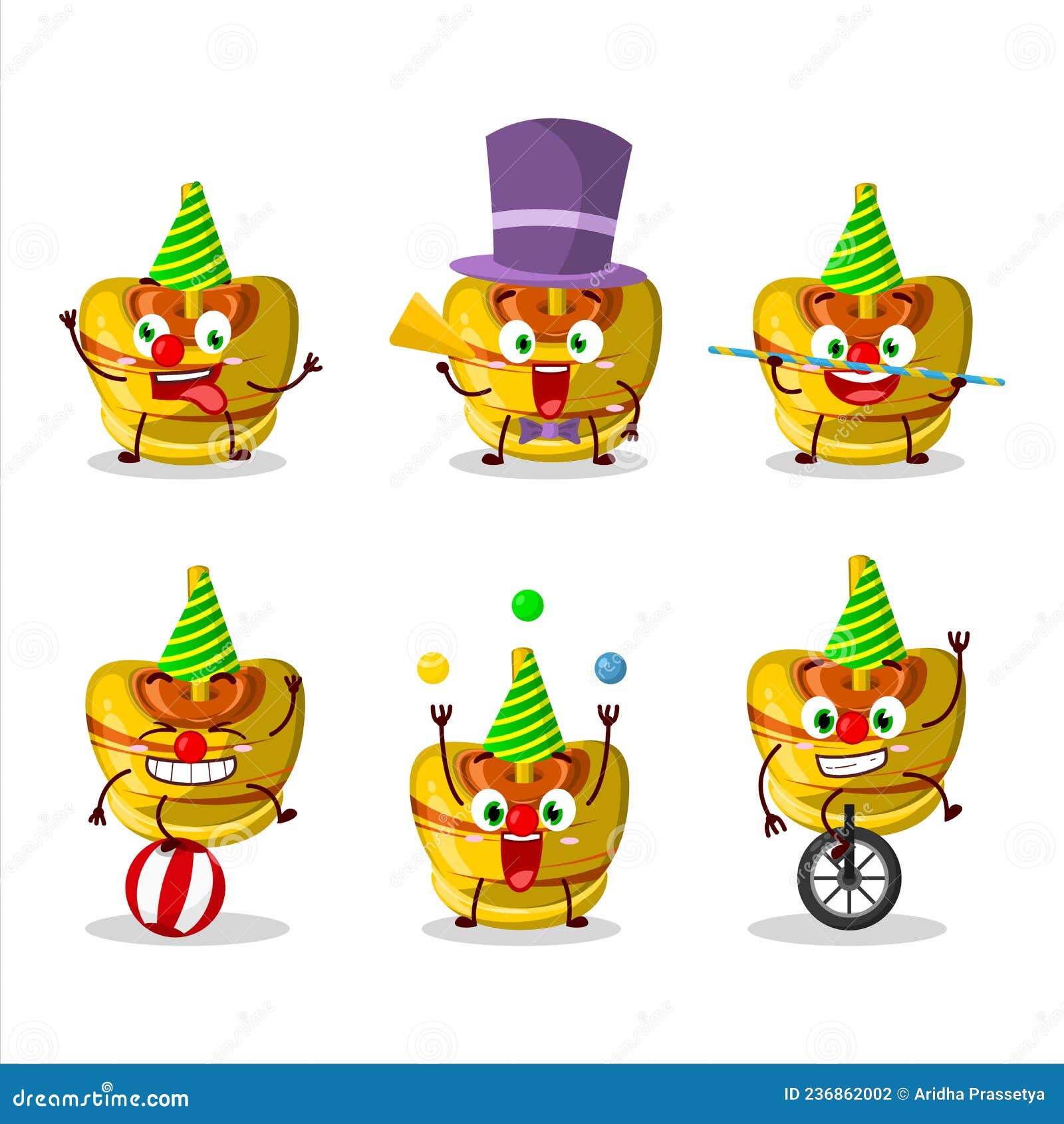 Cartoon Character of Yellow Sugar Candy with Various Circus Shows Stock ...