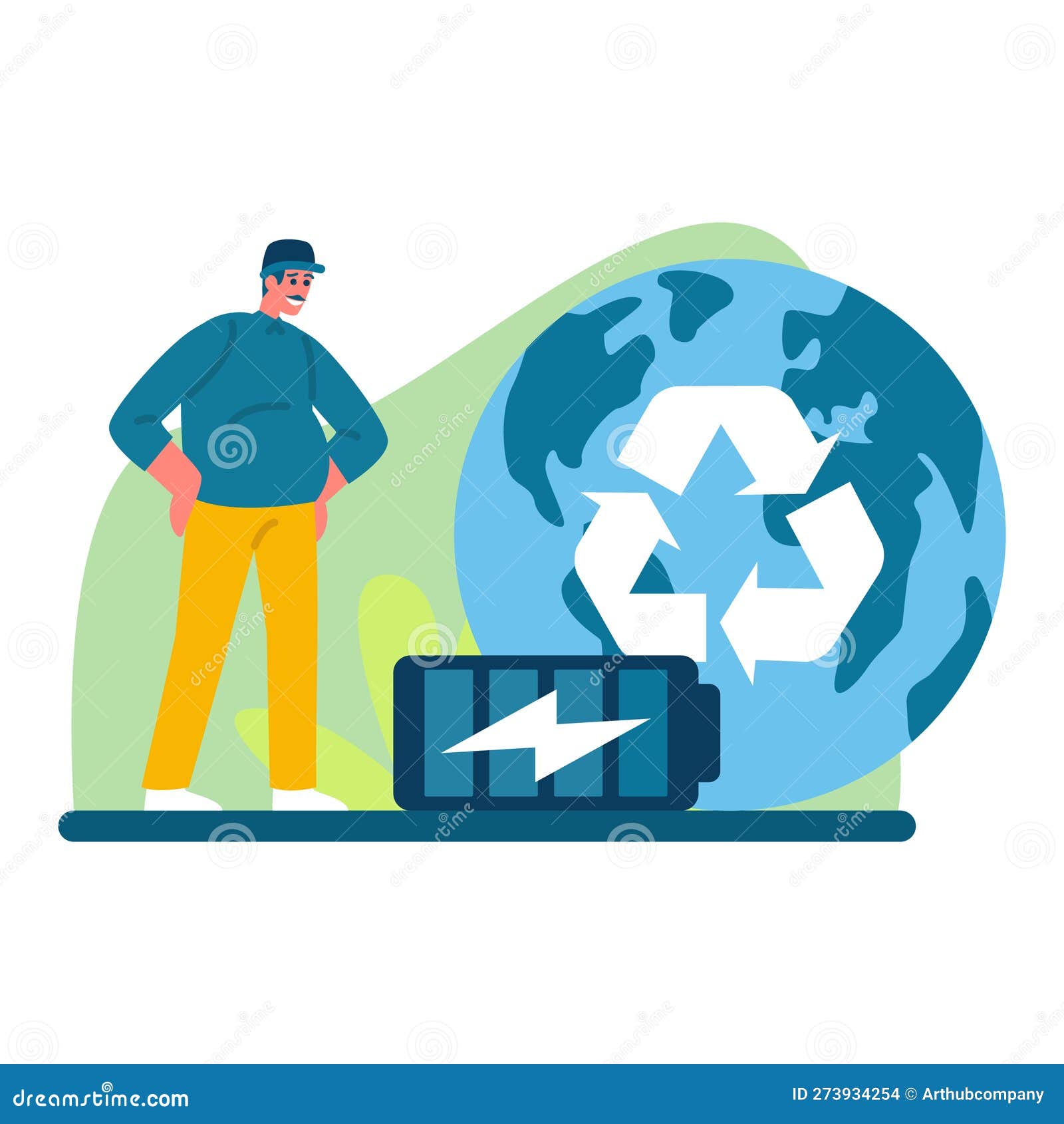 Cartoon Character of Young Smiling Man Using Energy from Renewable ...