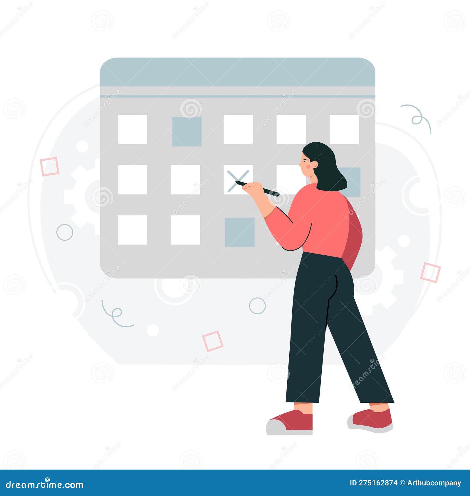 Cartoon Character of Young Woman Planning Her Working Schedule Stock ...