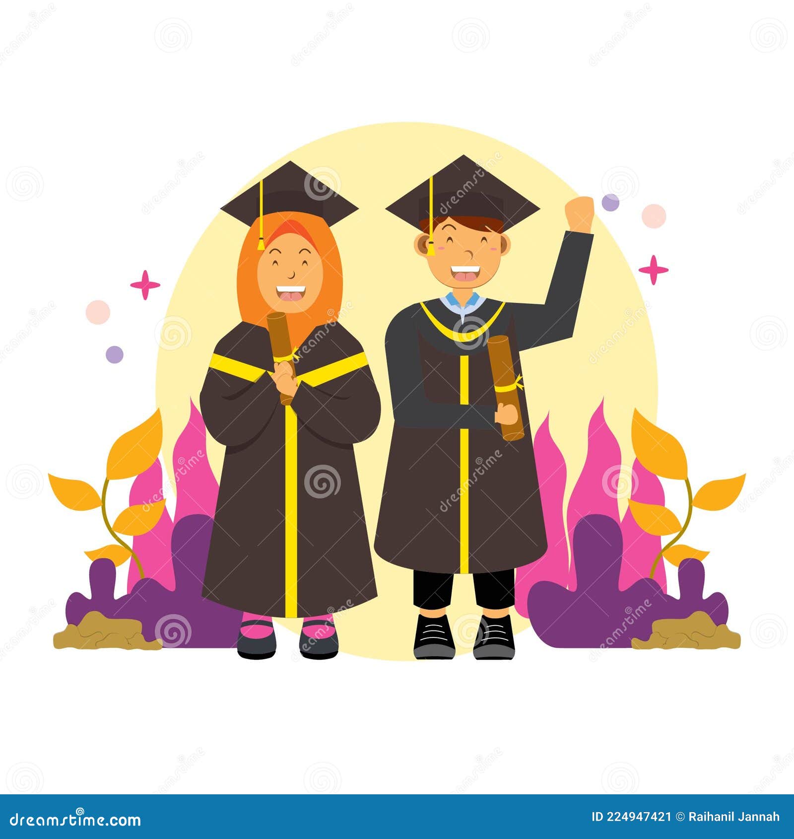 Illustration Vector Graphic of the Graduation Couple with Flat Design ...