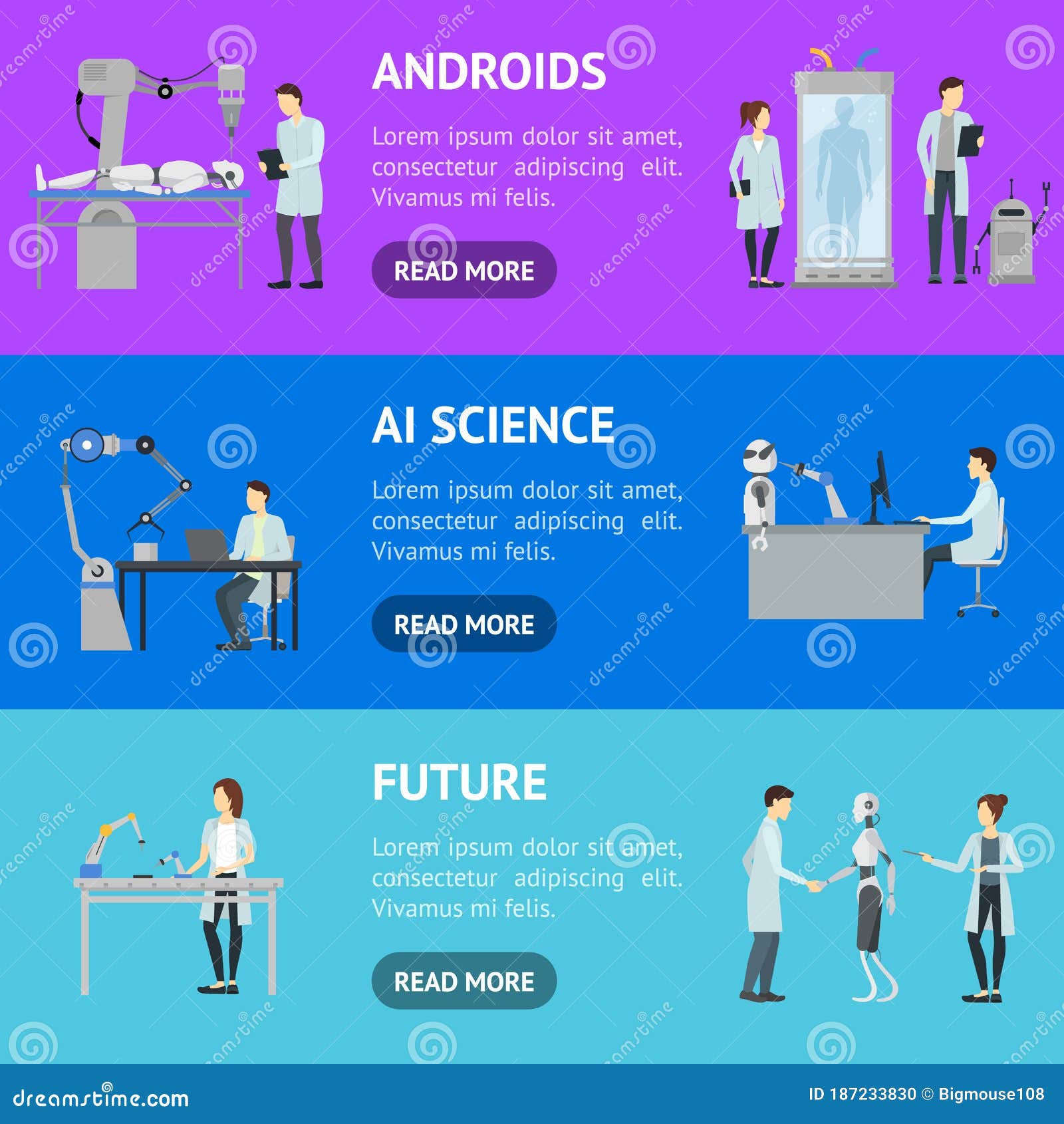 Cartoon Characters Artificial Intelligence Scientists Banner Horizontal ...