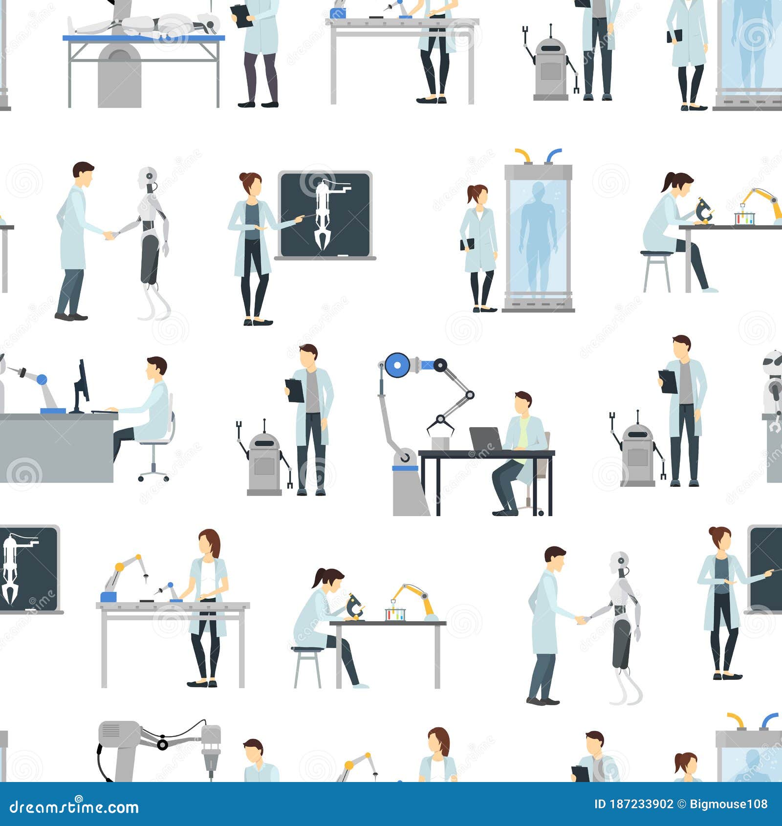 Cartoon Characters Artificial Intelligence Scientists Seamless Pattern ...