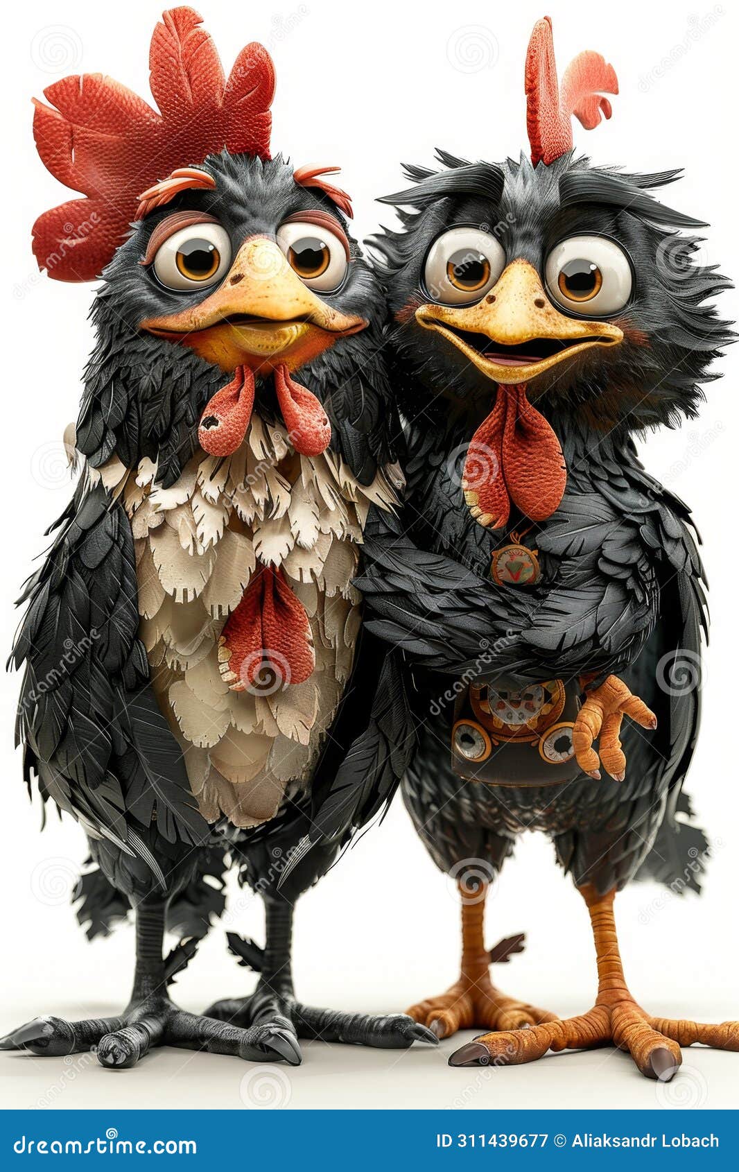 Cartoon Characters of a Chicken and a Rooster. 3d Illustration Stock ...