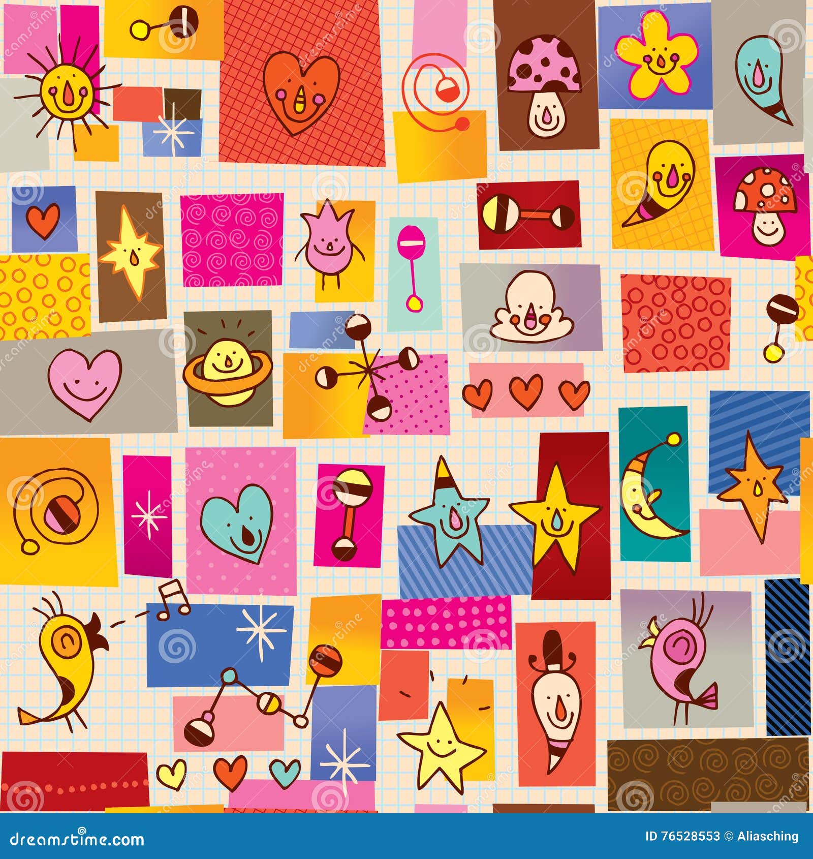 Cartoon Characters Collage Seamless Pattern Stock Vector - Illustration ...