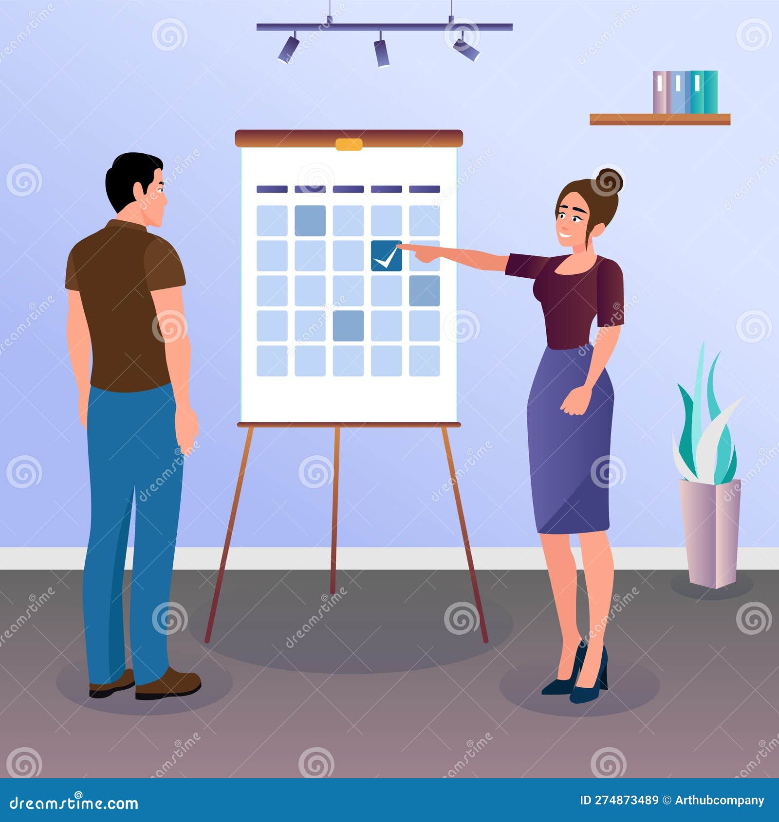 Cartoon Characters of Colleagues Planning Their Working Schedule Stock ...