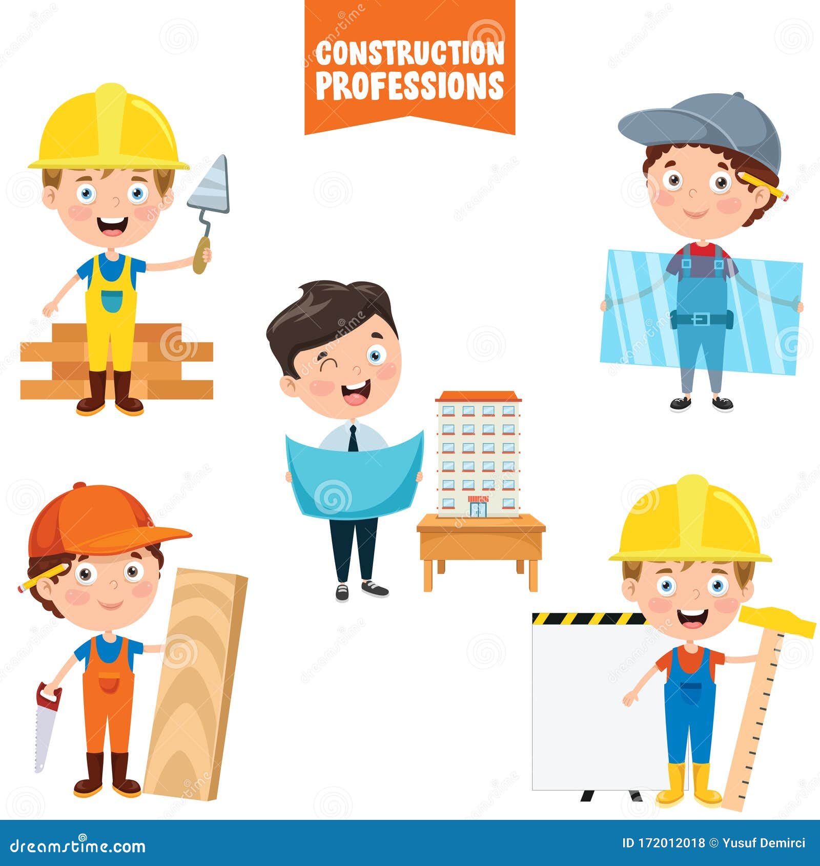 Cartoon Characters Of Construction Professions Vector Illustration ...
