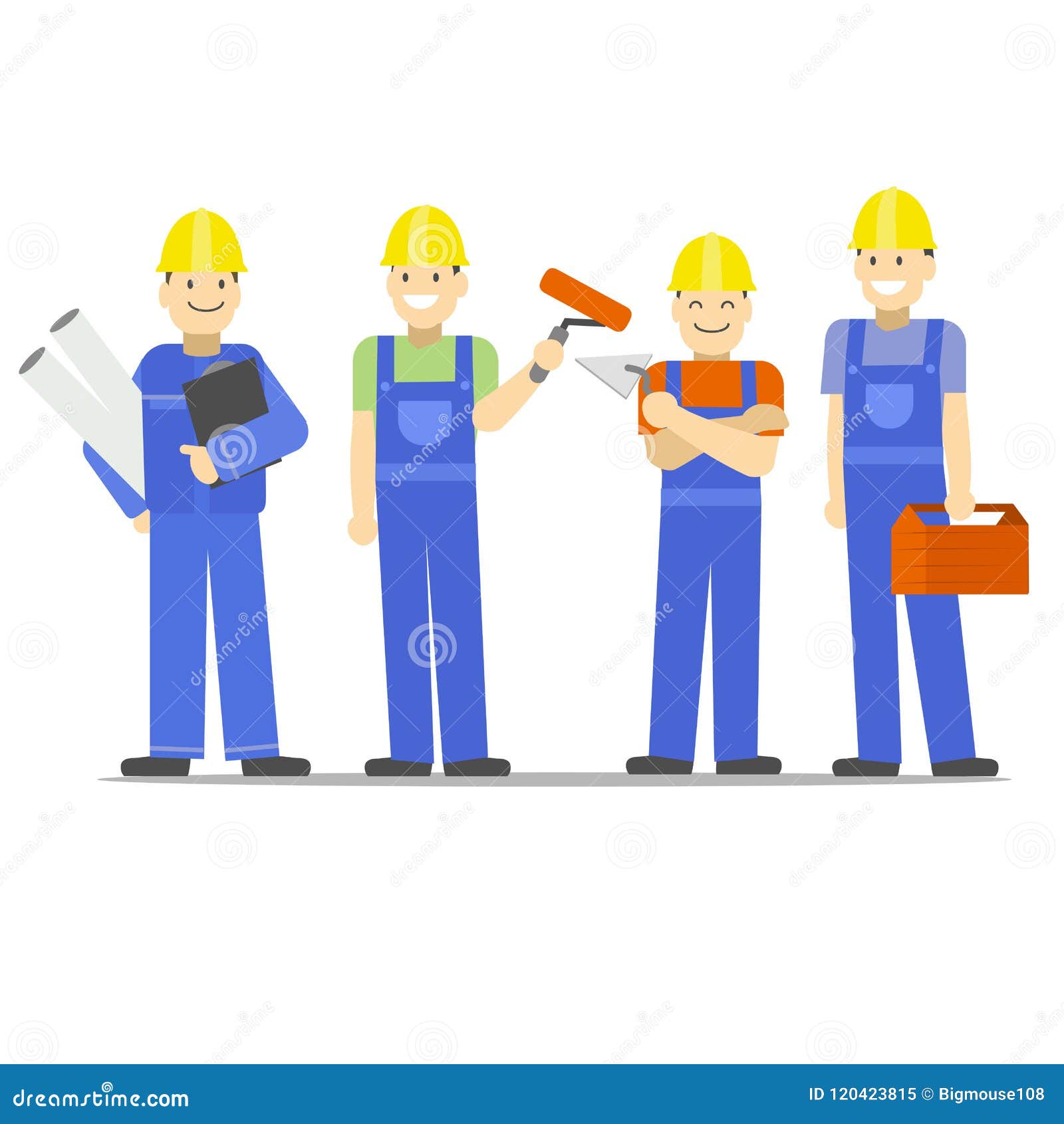 Cartoon Characters Construction Worker Group Set. Vector Stock Vector ...