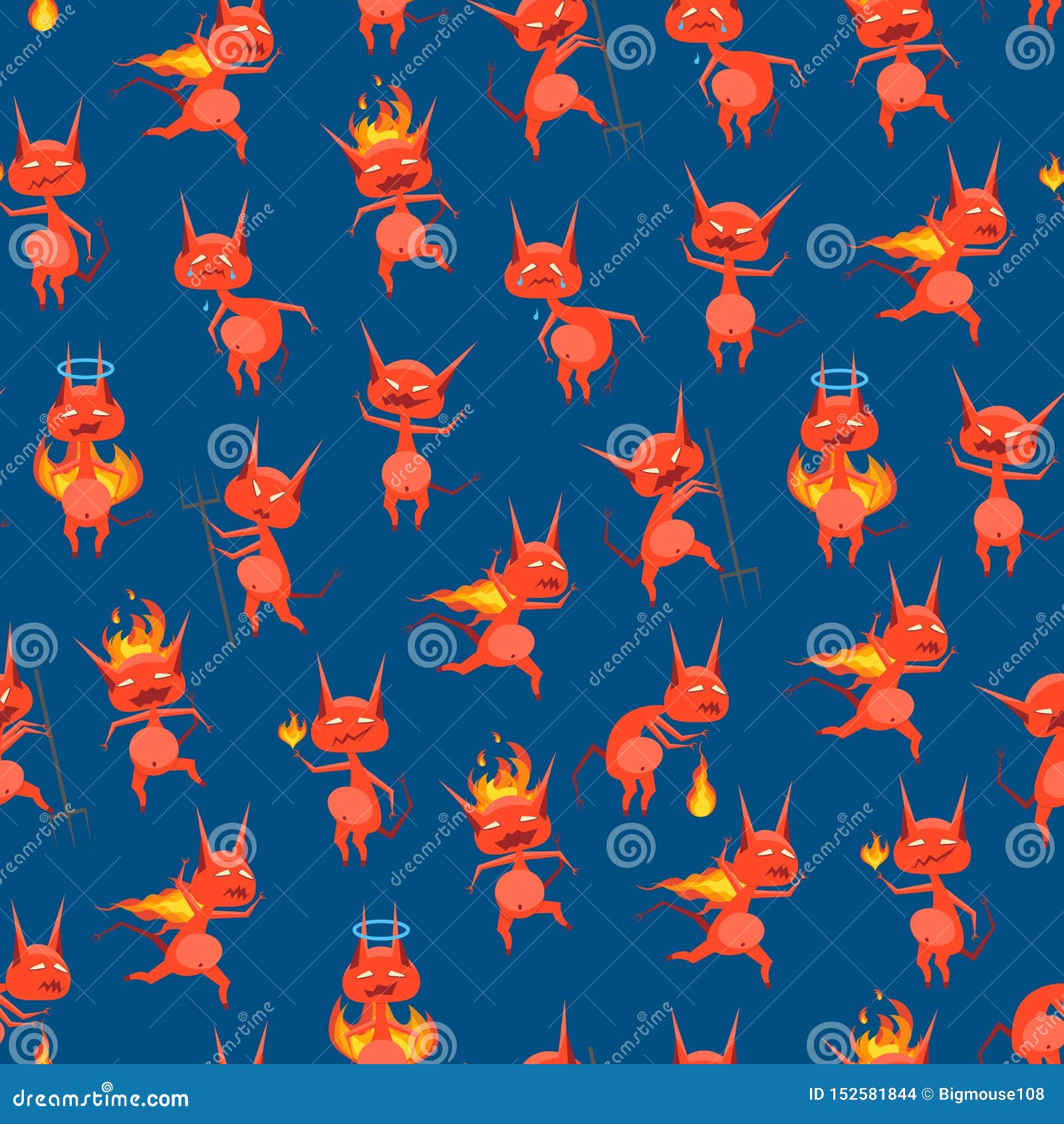 Cartoon Characters Devil Seamless Pattern Background. Vector Stock ...
