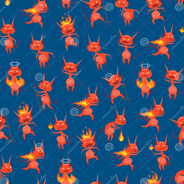 Cartoon Characters Devil Seamless Pattern Background. Vector Stock ...
