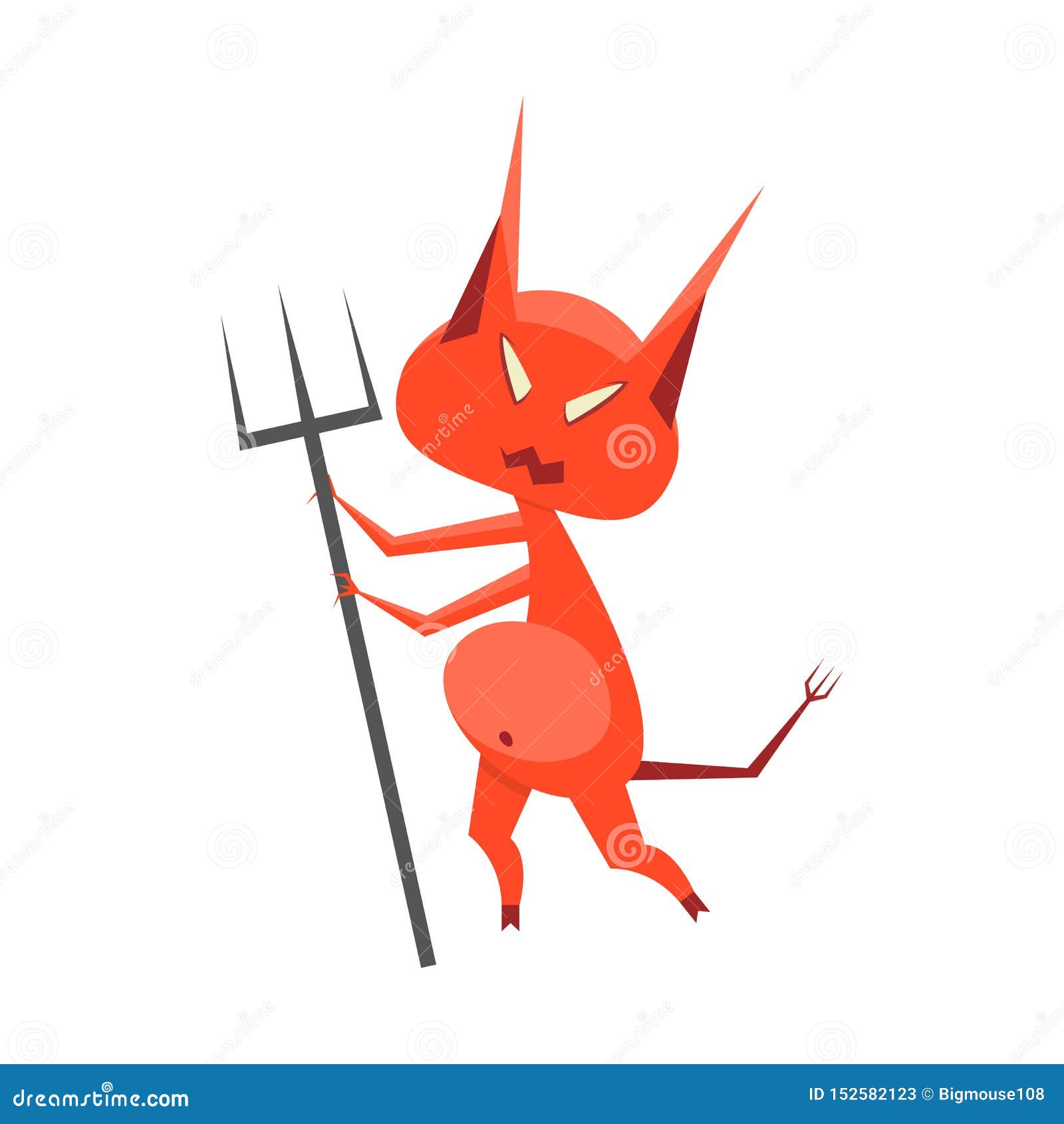 Cartoon Character Cute Devil and Trident on a White. Vector Stock ...