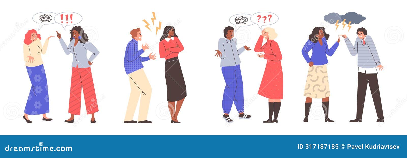 Cartoon Characters in Debate Vector Illustration Set Stock Illustration ...