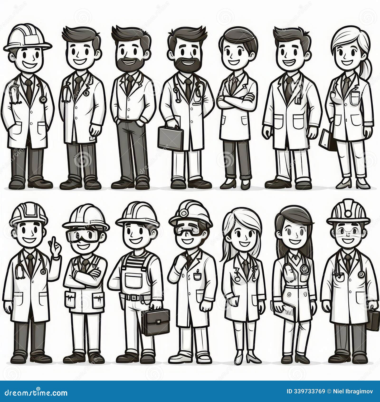 Cartoon Characters in Different Professional Outfits Stock Image ...