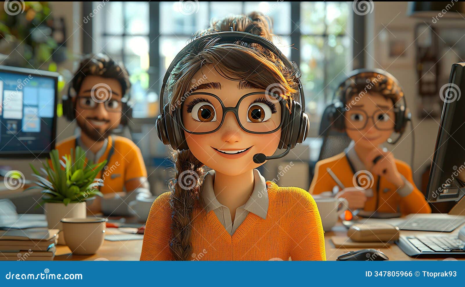 Cartoon Characters Engaged in Customer Support at a Lively Office ...