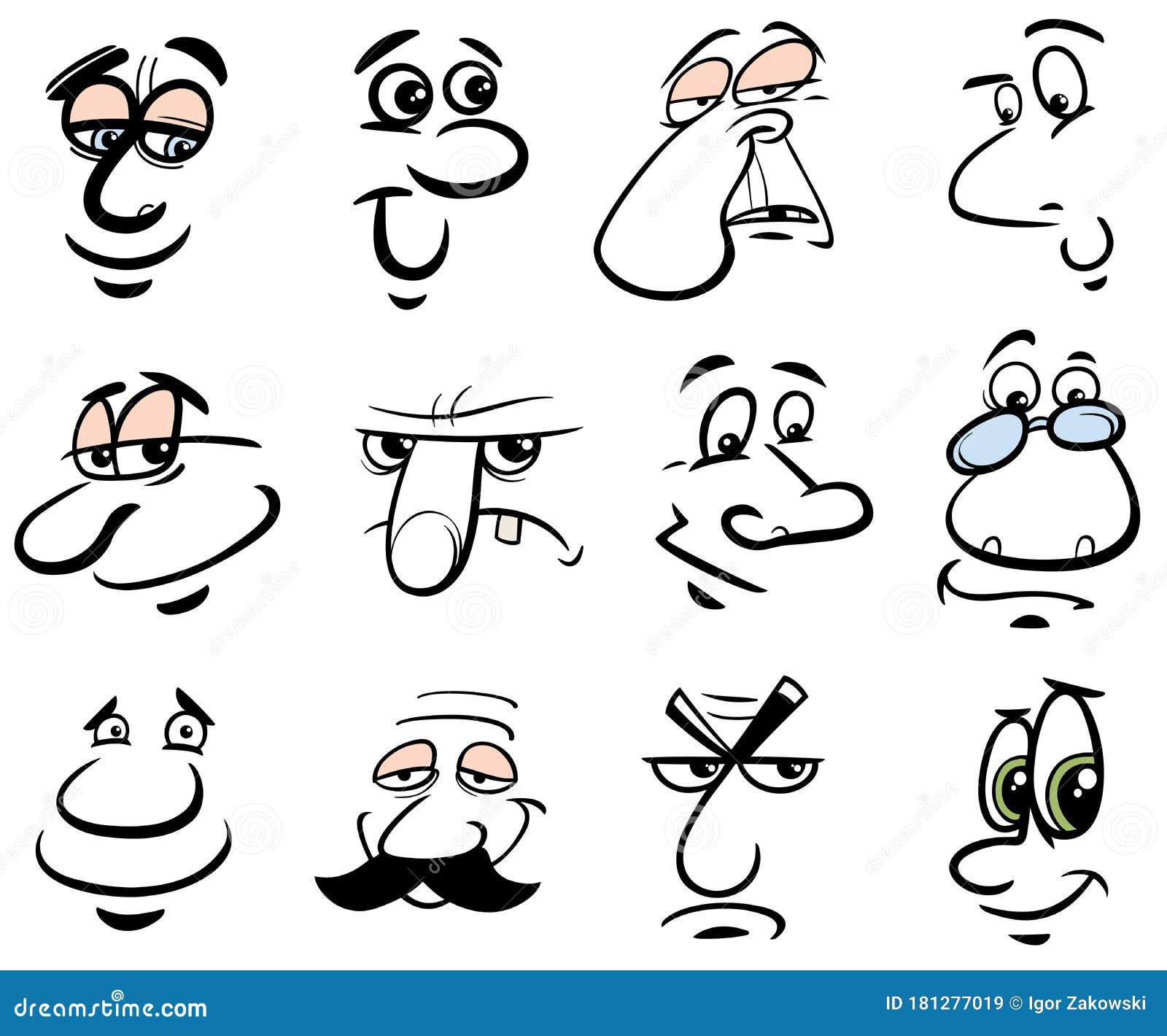 Cartoon Characters Faces or Emotions Set Stock Vector - Illustration of ...