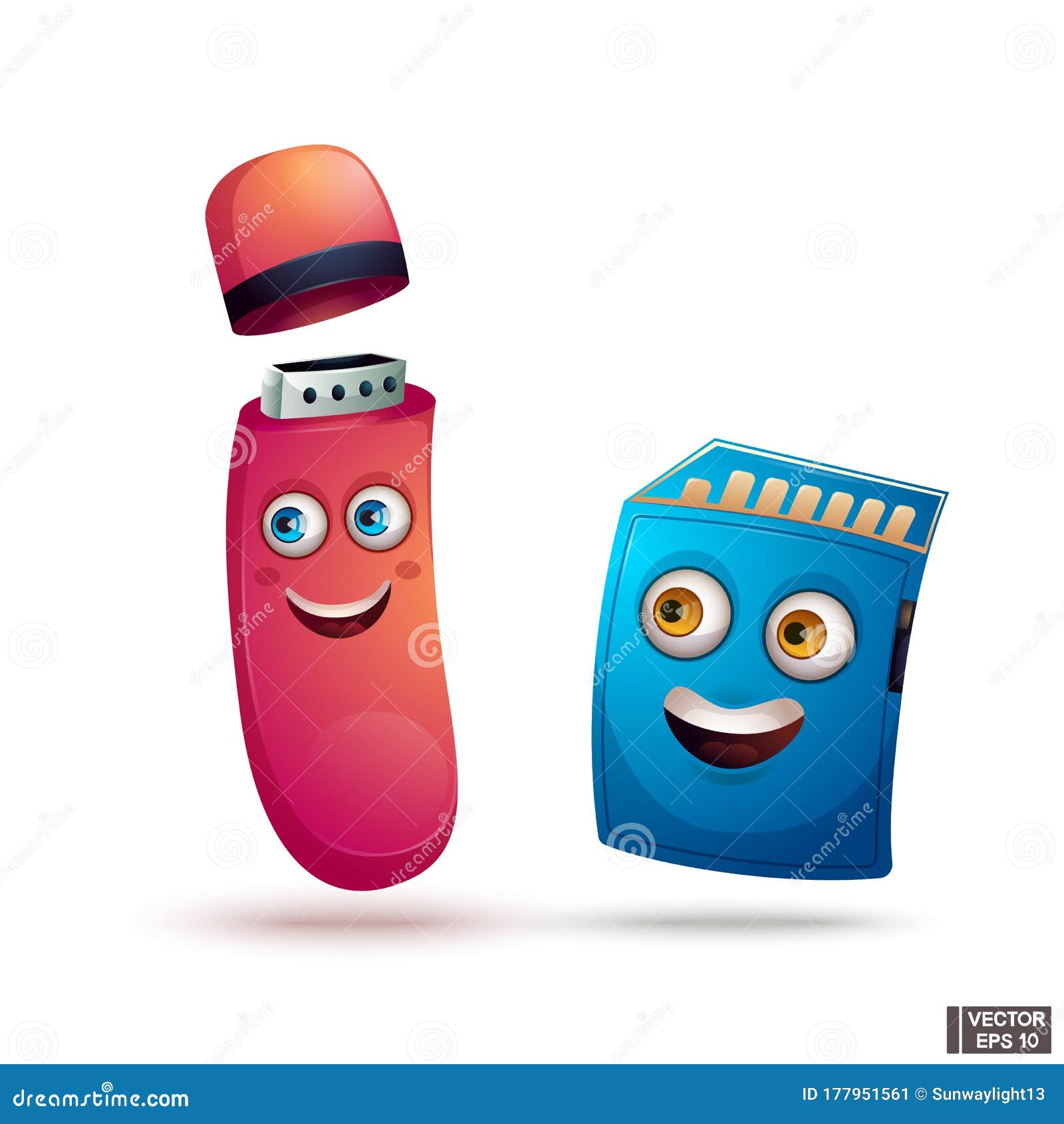 Cartoon Characters Flash Drive and Memory Card Stock Illustration ...