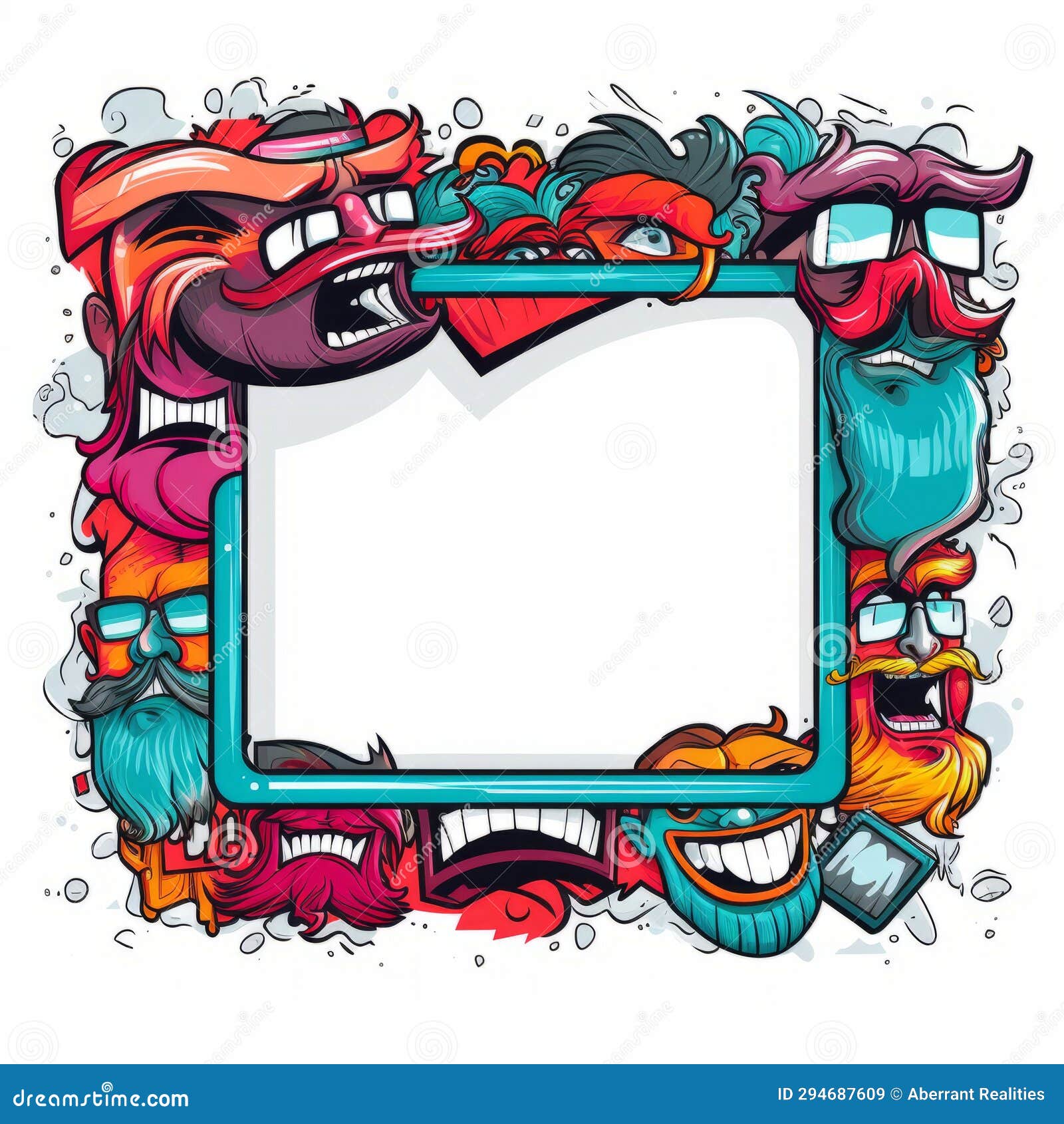 Cartoon Characters in Front of a Blank Frame Stock Illustration ...