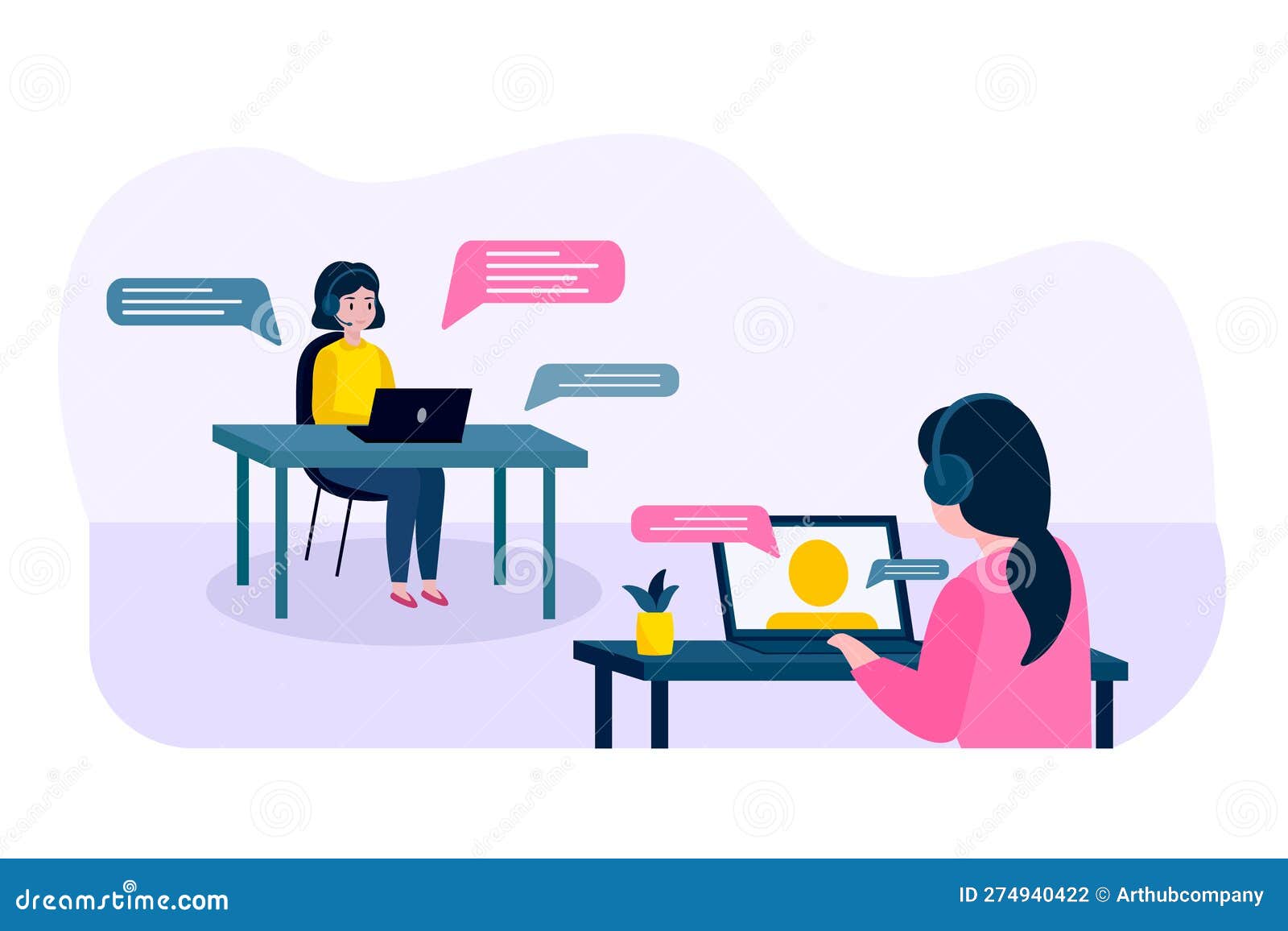 Cartoon Characters in Headsets Working As Technical Support Operators ...