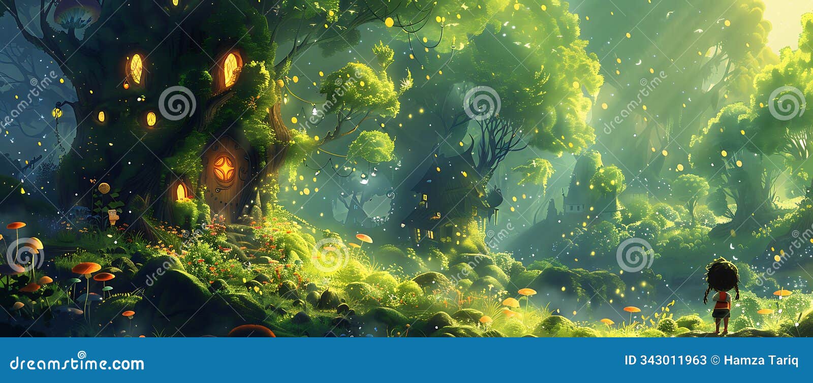 Cartoon Characters in a Magic Forest Stock Illustration - Illustration ...